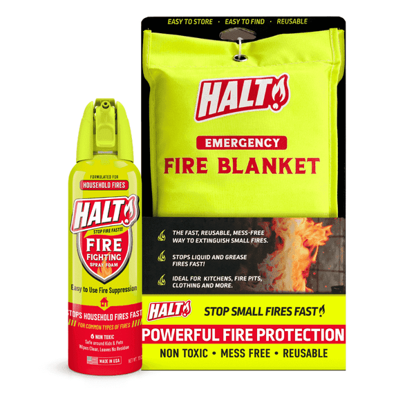 HALT Fire Extinguisher Kit – 10oz Fire Suppression Spray + Fire Blanket ...