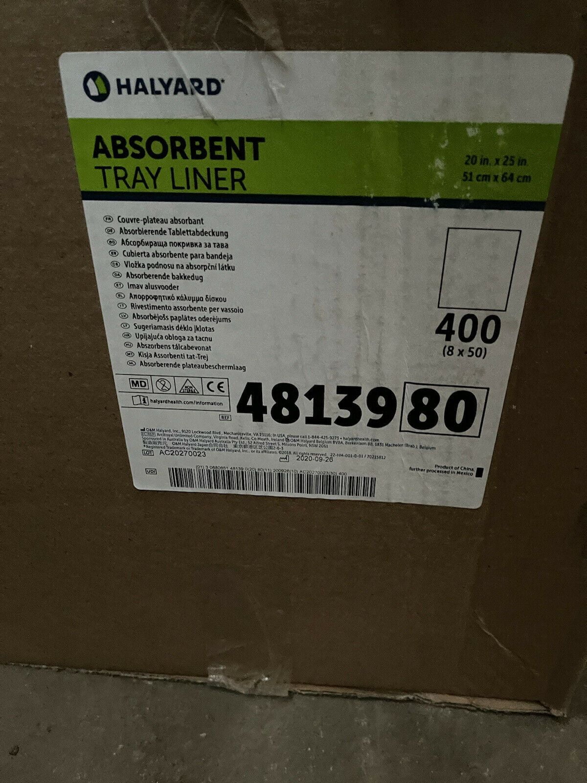 HALYARD 48139 Absorbent Spill Drip Tray Liner, 20" X 25" (51 cm X 64 cm ...