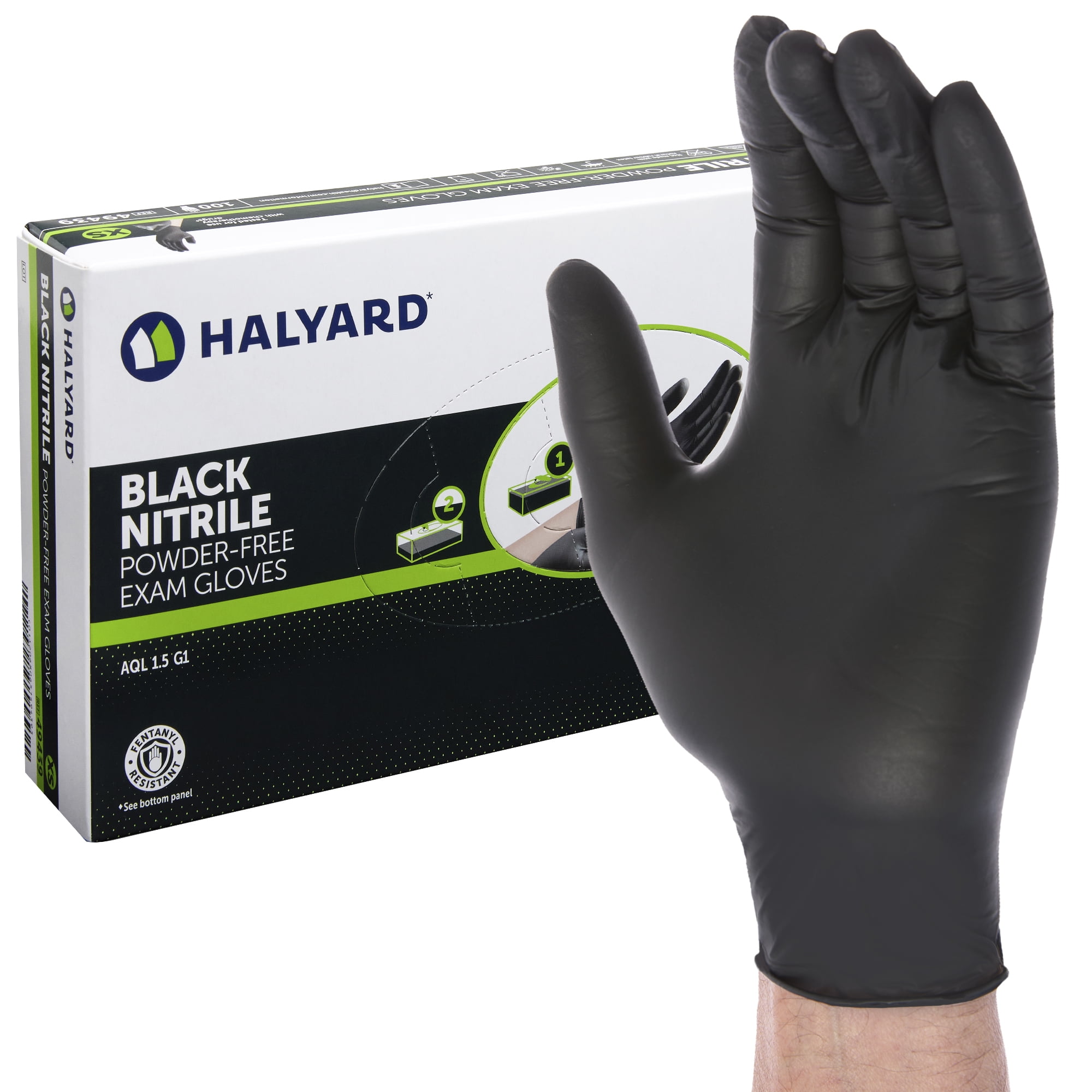 HALYARD Black Disposable Nitrile Exam Gloves Powder Free Medical ...