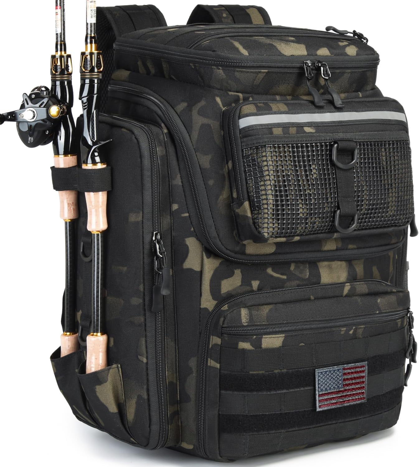HAMBOLY Fishing Backpack with Rod Holders, 40L Tackle Box Backpack for ...