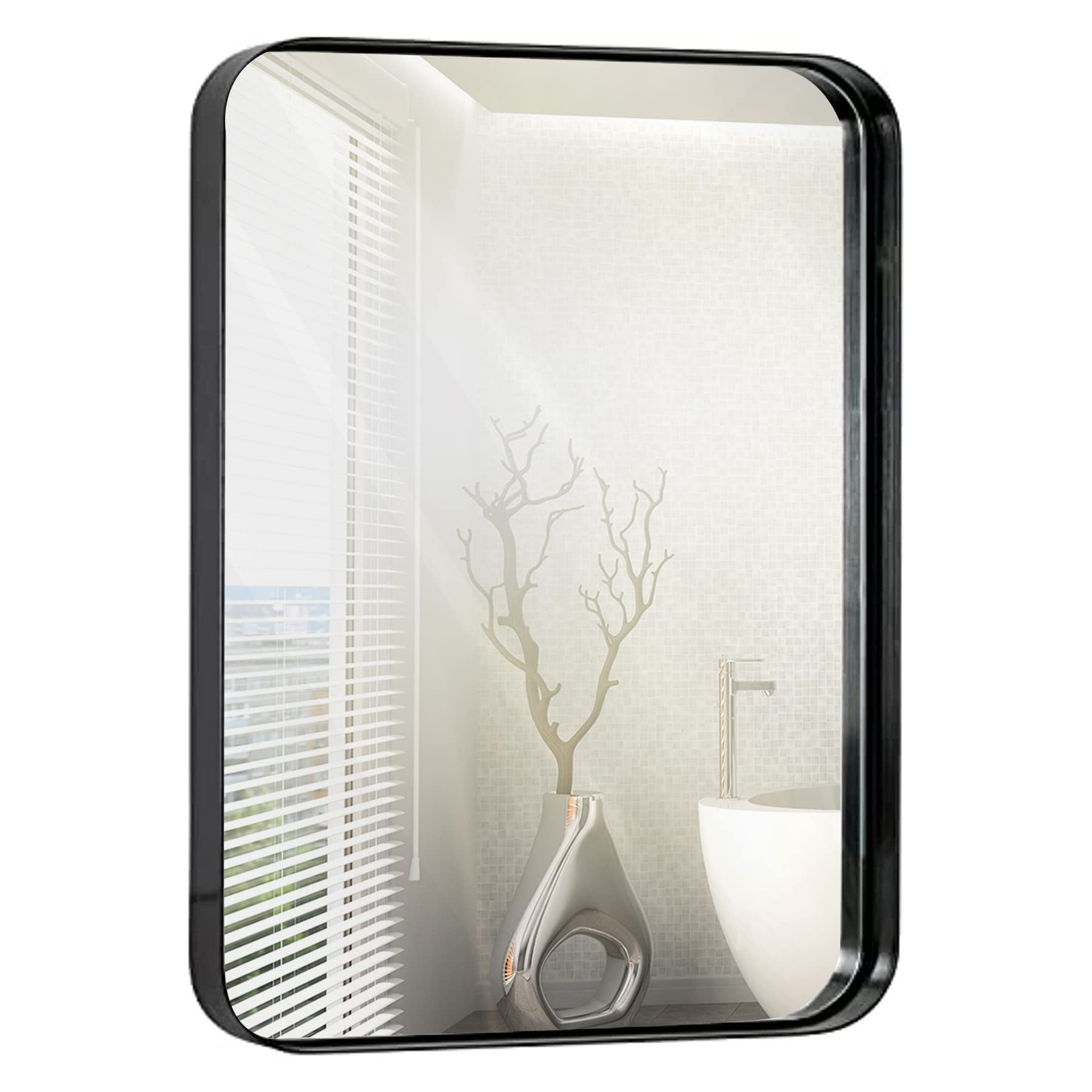 HAMILTON HILLS CONTEMPORARY BRUSHED METAL WALL MIRROR GLASS PANEL BLACK ...