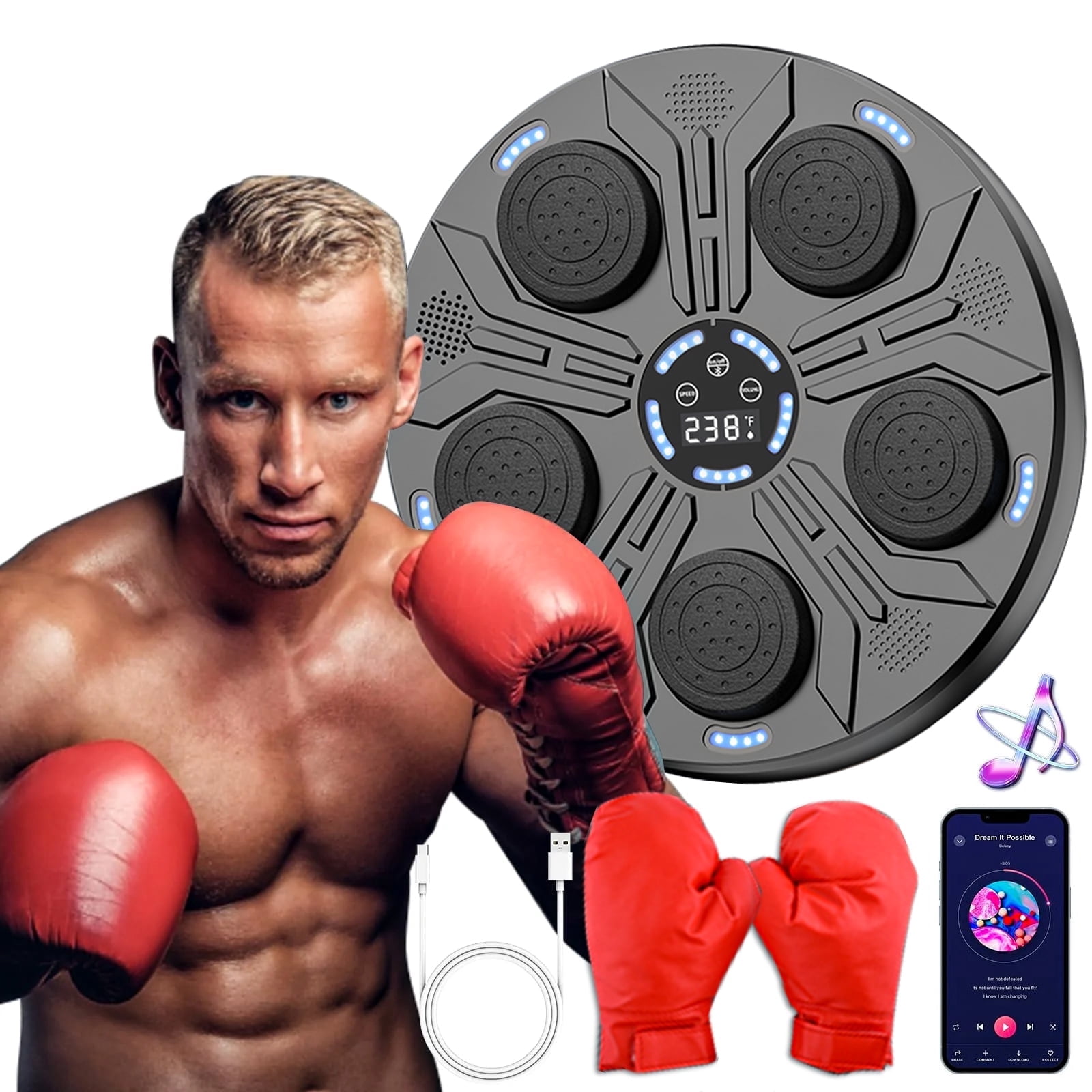 HAMLAT Music Boxing Machine, 9 Training Modes, LED Display, Bluetooth ...