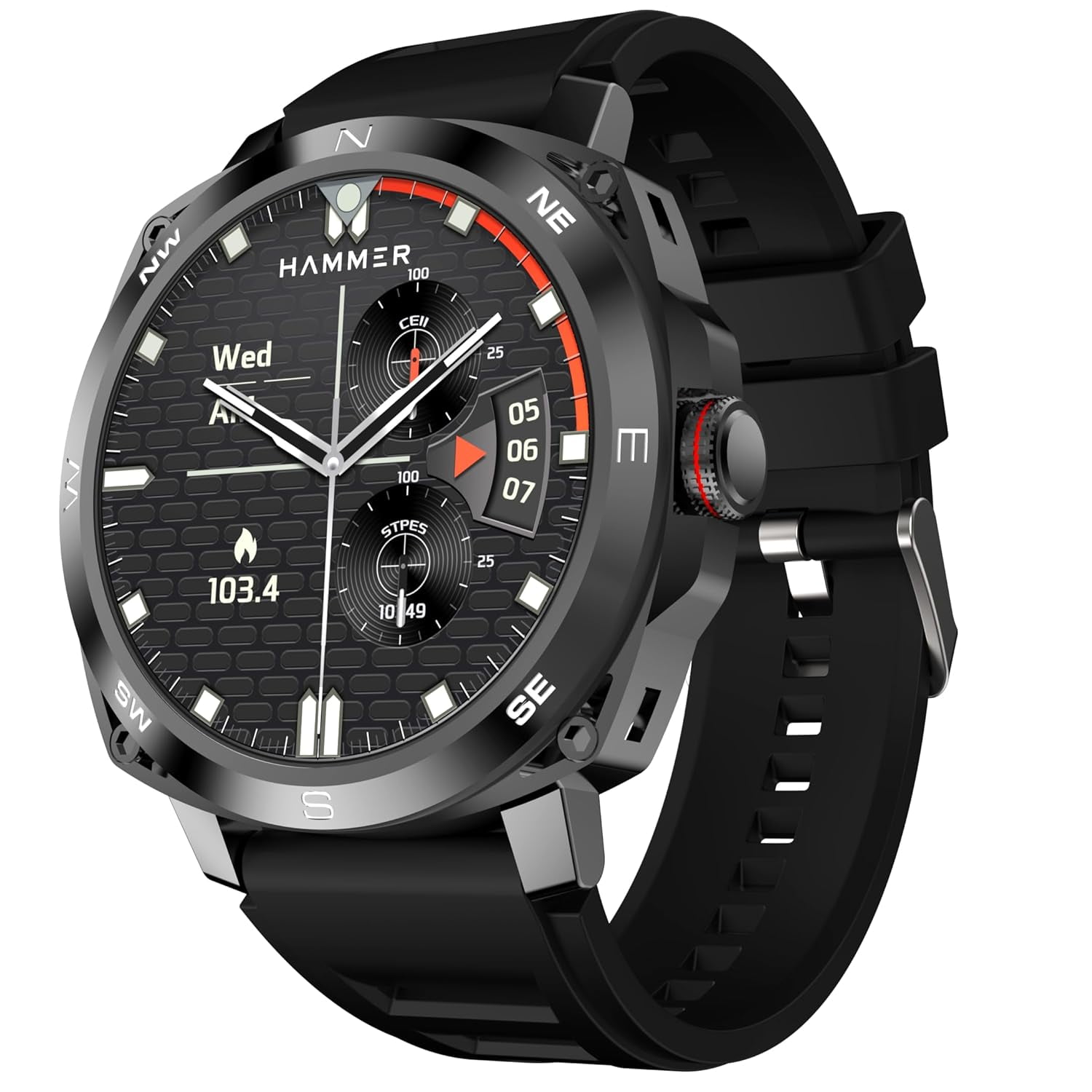 HAMMER Fit Pro 1.43" Super AMOLED Display Smart Watch Round Dial with ...