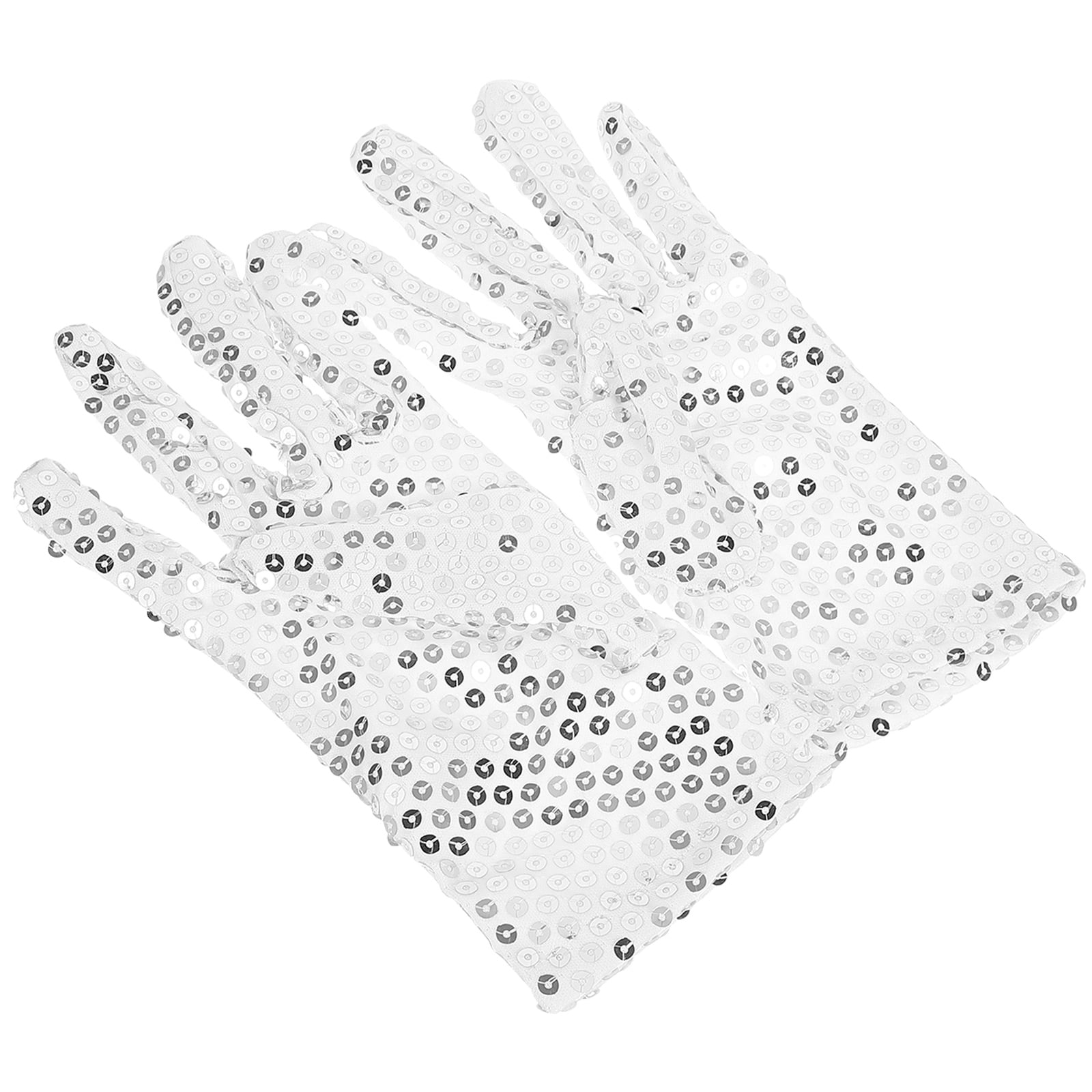 HAMPPLIES 1 Pair Glitter Gloves Classic Silver Fabric For Stage ...