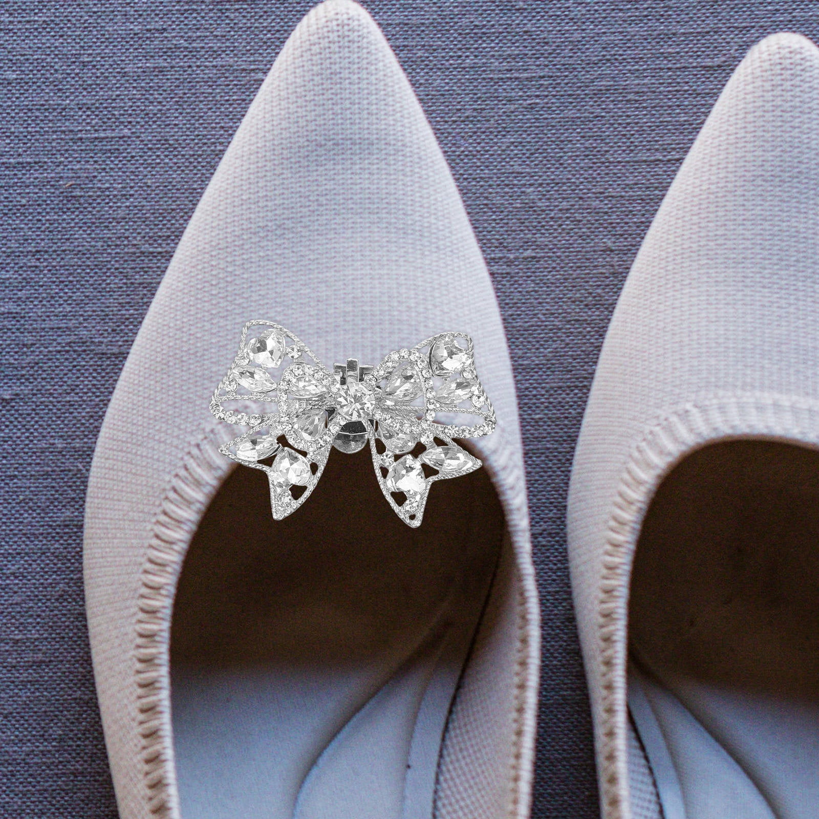 HAMPPLIES Detachable Bowknot Shoe Buckles Rhinestone Shoe Clips Silver ...