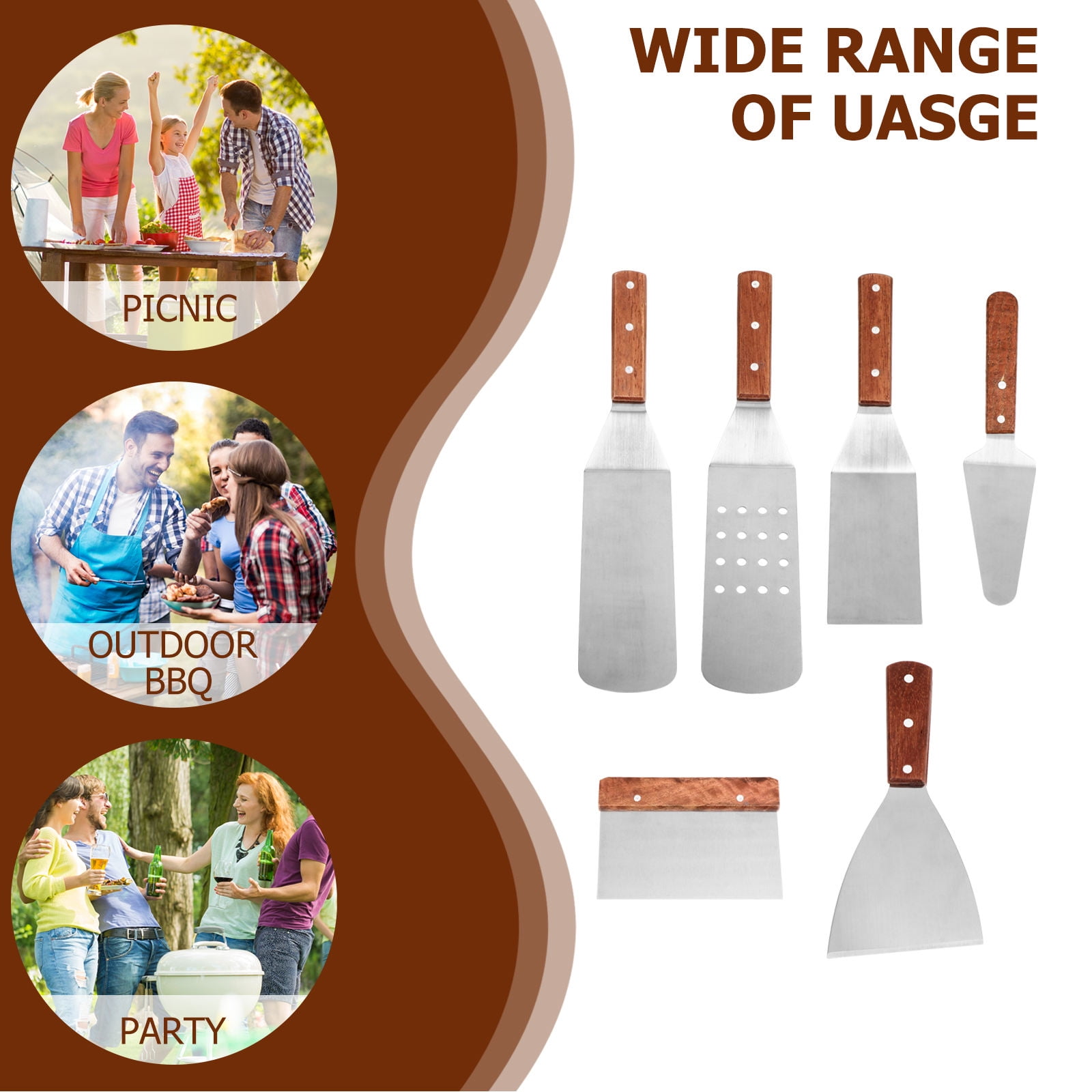 HAMPPLIES 1 Set/9pcs Silver BBQ Griddle Utensils Set for Kitchen Use in ...