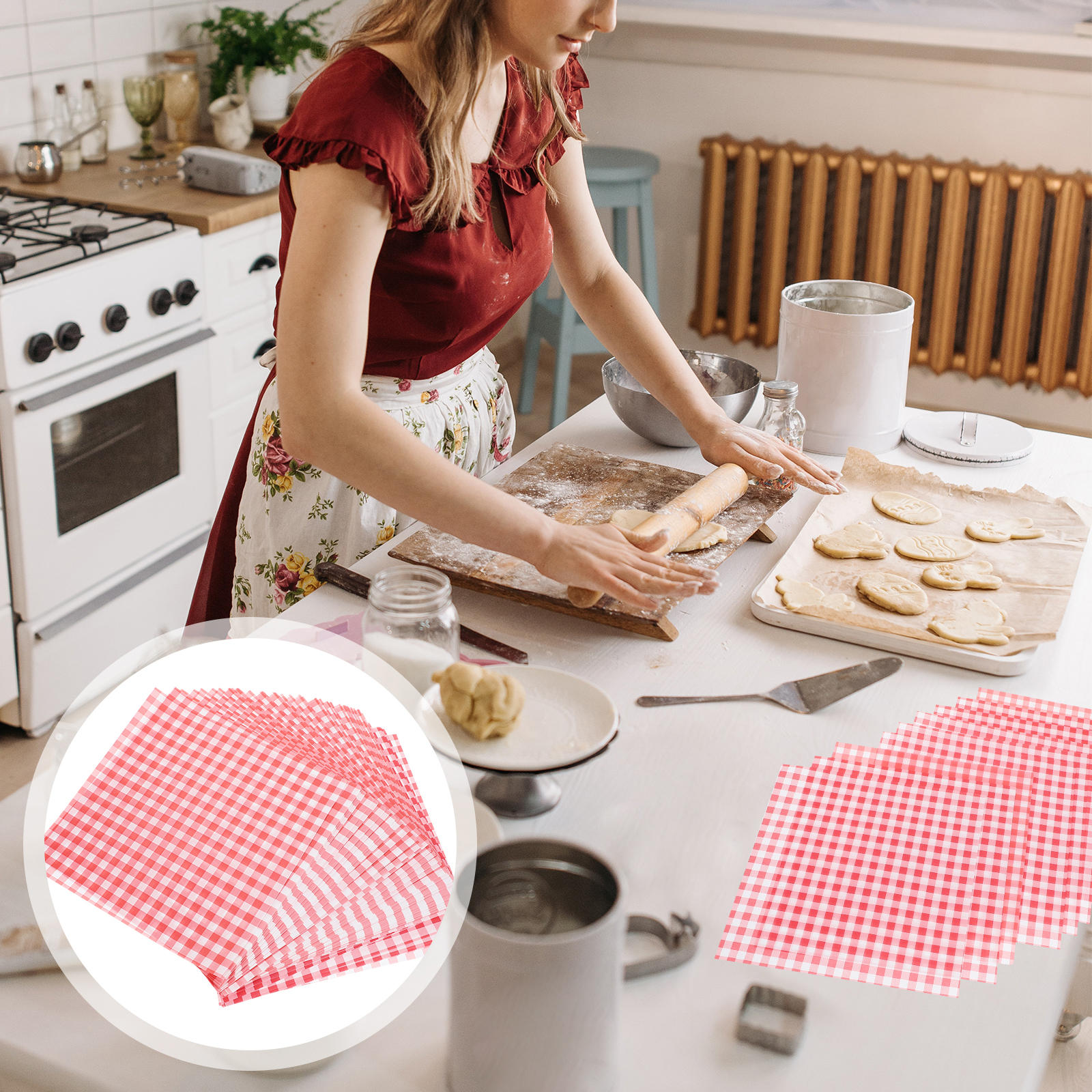 HAMPPLIES 100 Sheets Greaseproof Sandwich Paper Pink Square Oilpaper ...