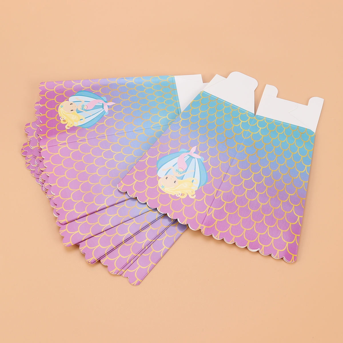 HAMPPLIES 12Pcs Mermaid Popcorn Boxes Scalloped Cardboard Storage Treat ...