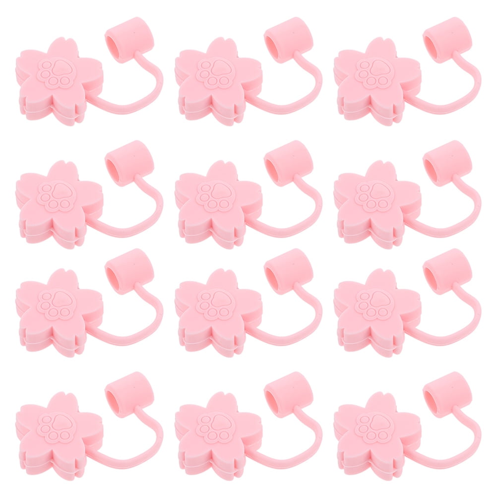 HAMPPLIES 12Pcs Reusable Pink Silicone Straw Tips Plug Cartoon Kawaii ...