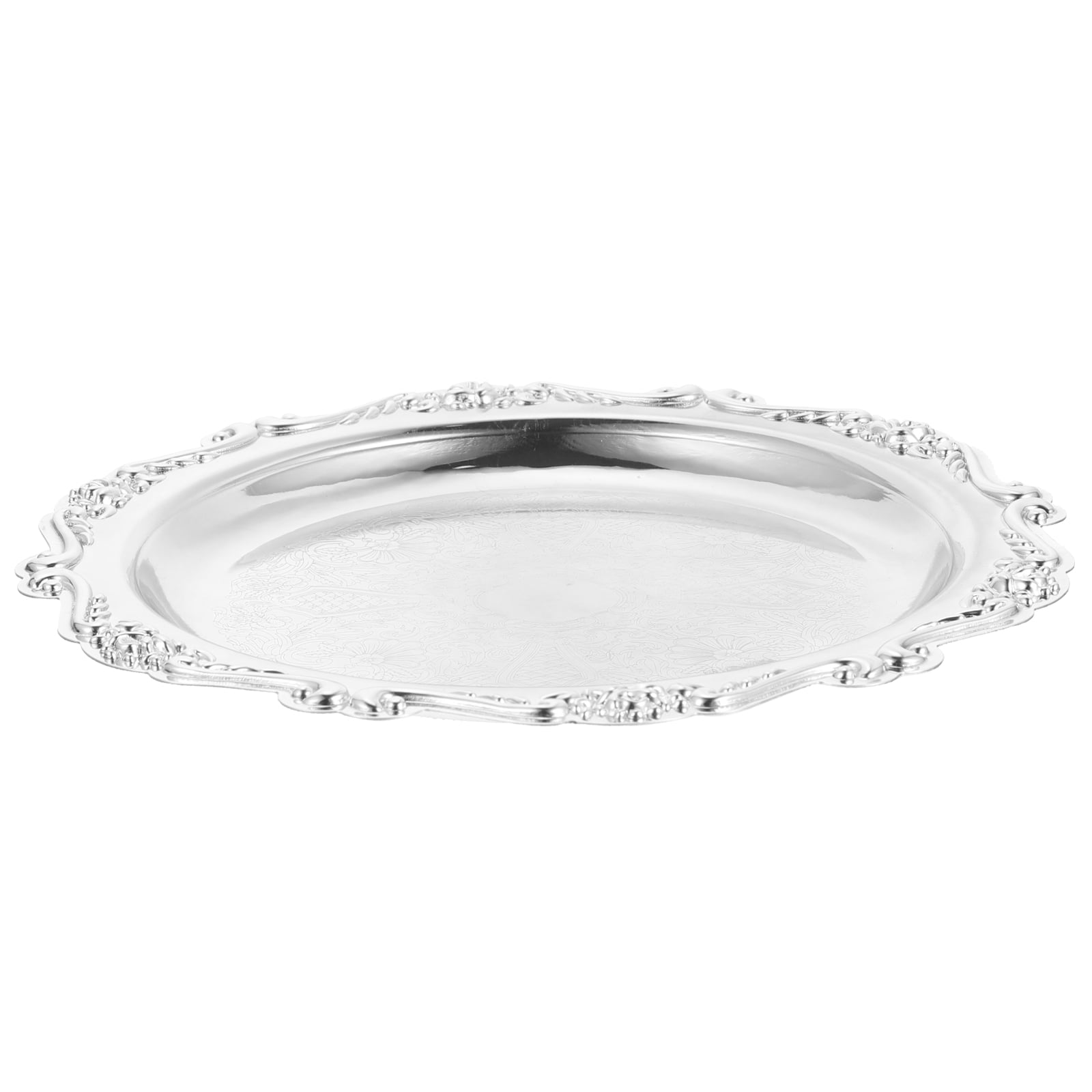 HAMPPLIES 1Pack Fancy Serving Platter Silver Round Alloy Metal for Food ...