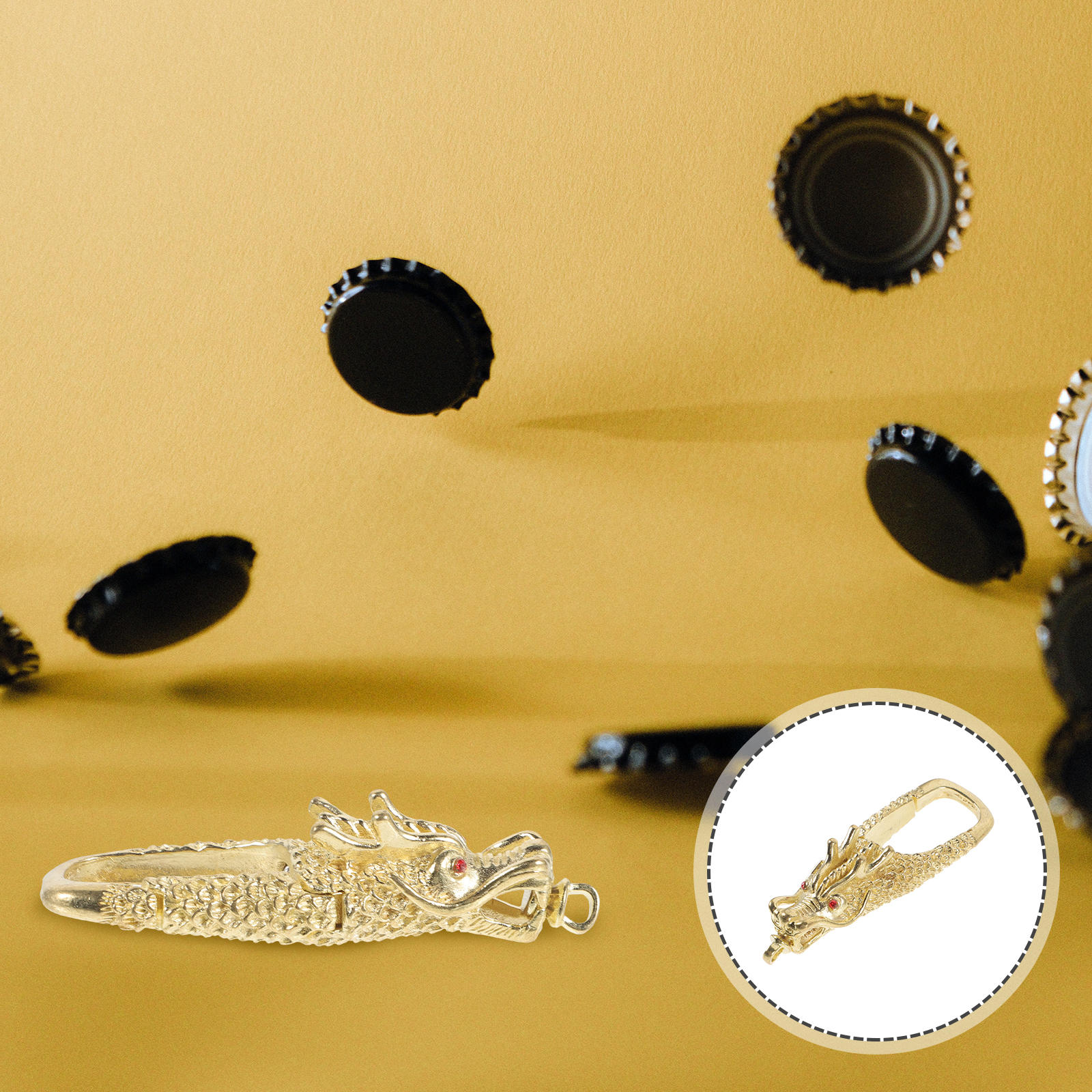 HAMPPLIES 1Pack Golden Dragon Head Keychain with Brass Material for Men ...