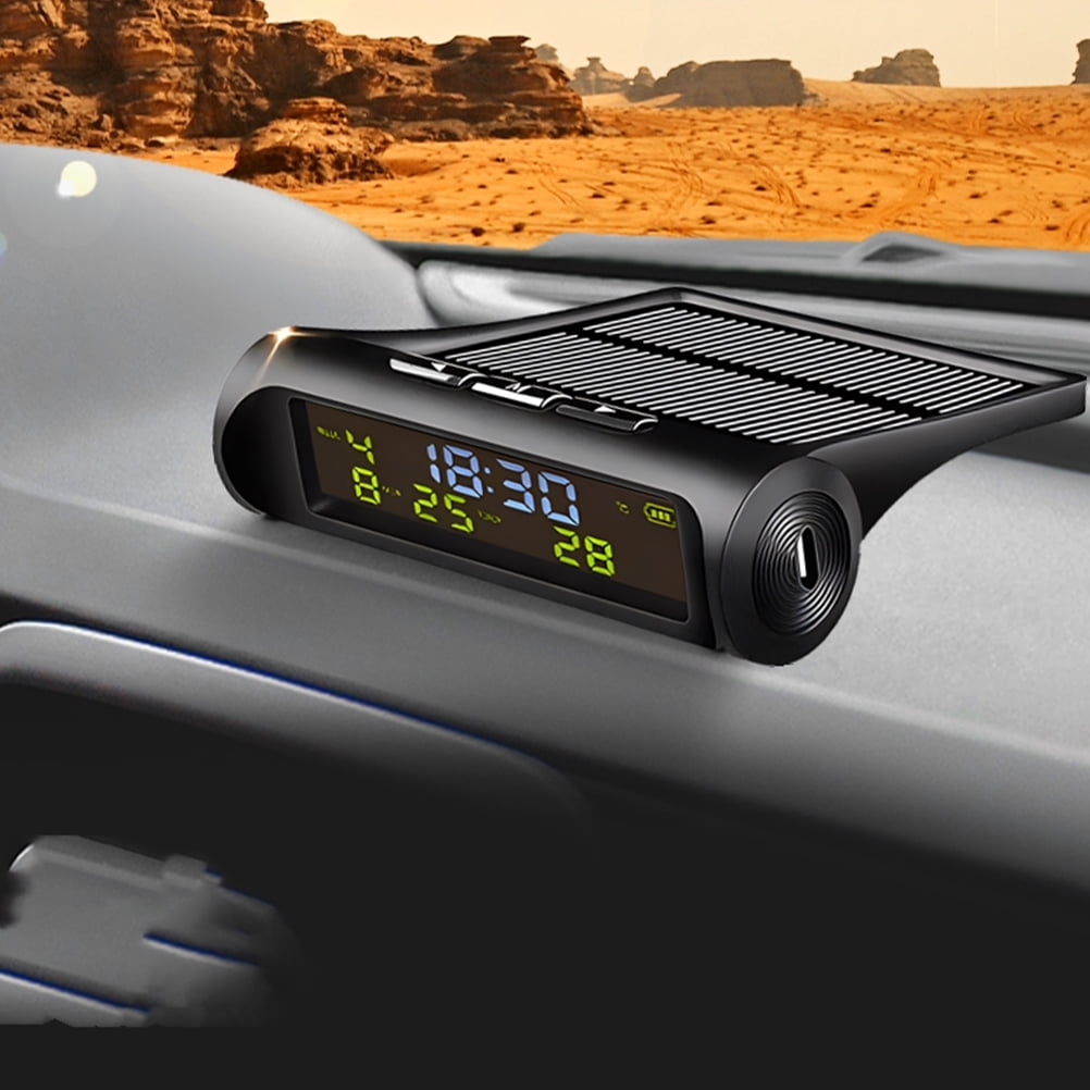 HAMPPLIES Vehicle Digital Dashboard Clock Solar Powered Rectangular ...