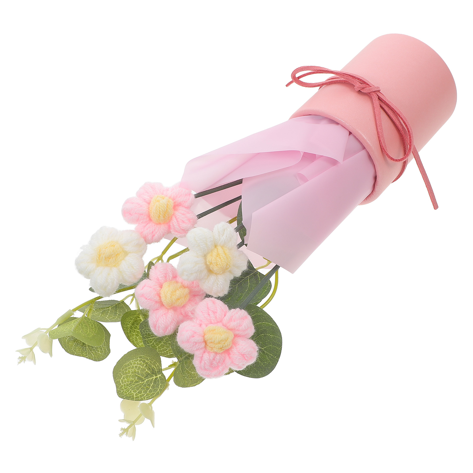 HAMPPLIES 1Pcs Pink Crochet Flower Bouquet Bucket for Indoor Space and ...