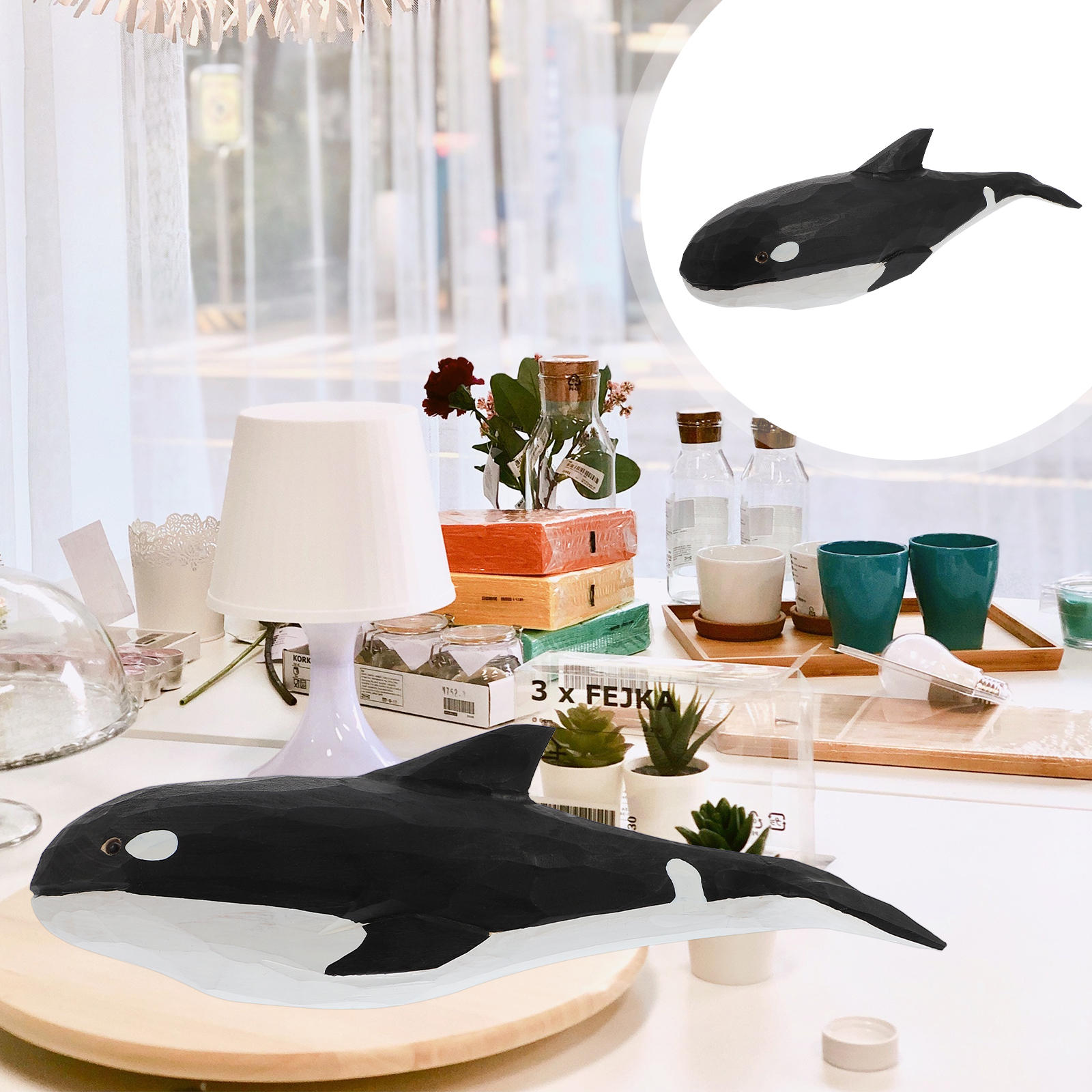 HAMPPLIES 1Pcs Whale Statue Black Decoration Carving Design Coffee Shop ...