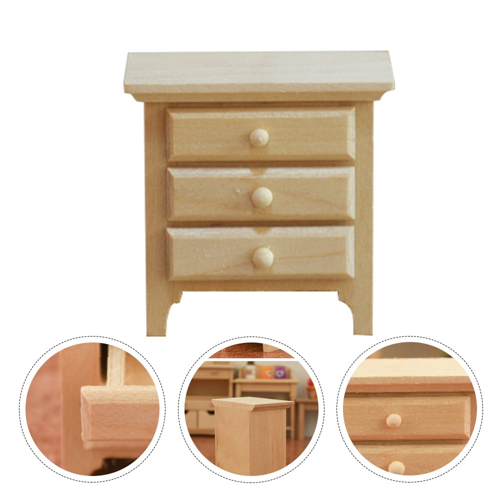 HAMPPLIES 1Set Mini Bedside Table Miniature Side Cabinet Birch Wood ...