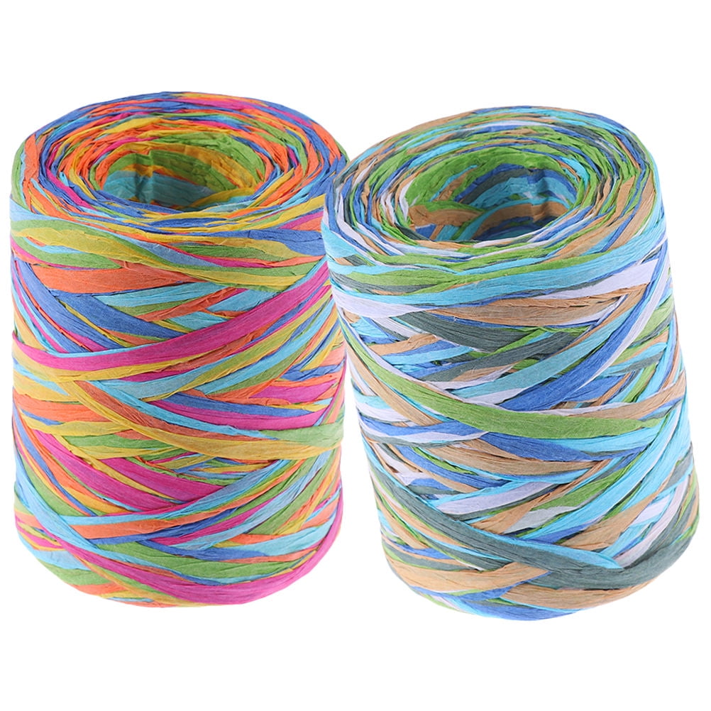 HAMPPLIES 2 Rolls Recyclable Ribbon Raffia Paper Ribbon Assorted Color ...