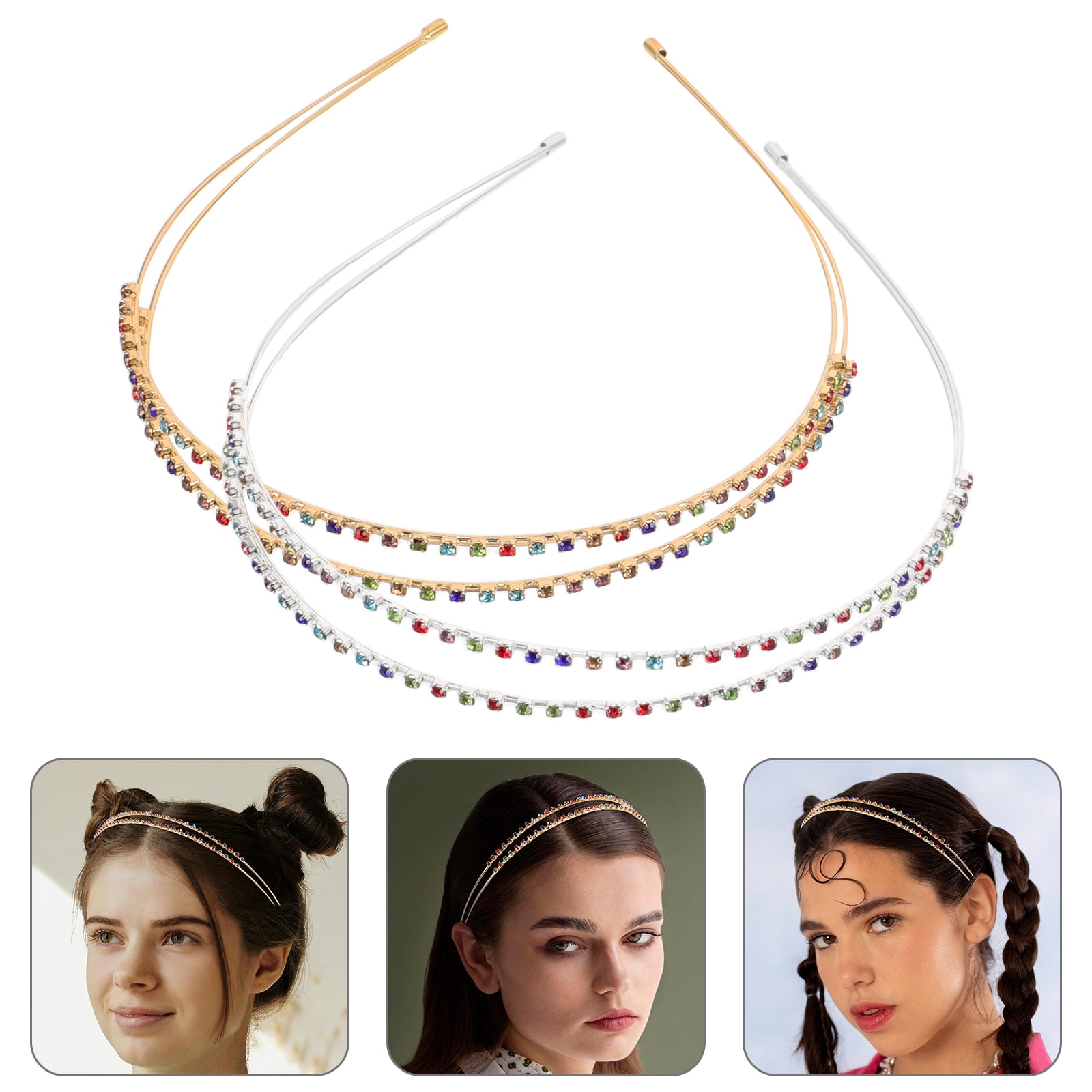 HAMPPLIES 2Pack Decorative Hair Hoops Rhinestone Headband for Women ...