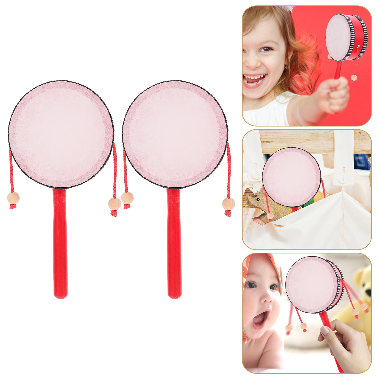 HAMPPLIES 2Pack Rattle Drums Chinese Style Promote Coordination and ...