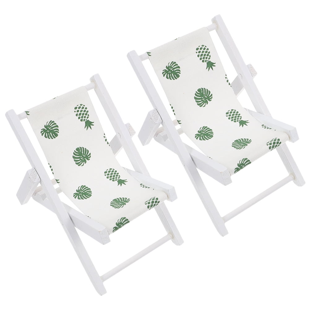 HAMPPLIES Mini Beach Chairs Green Linen 2Pcs Foldable Beach Furniture ...