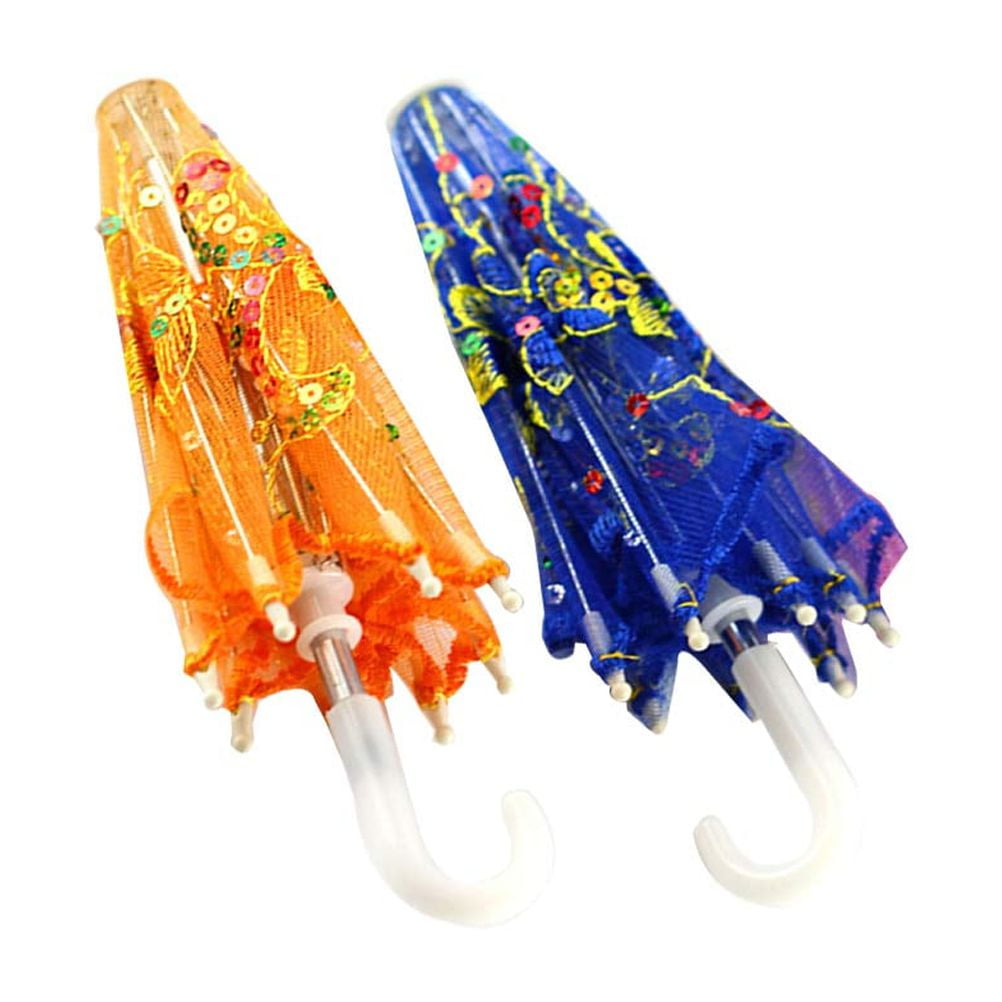 HAMPPLIES 2Pcs Mini Lace Parasol Assorted Color Metal For Dollhouse ...