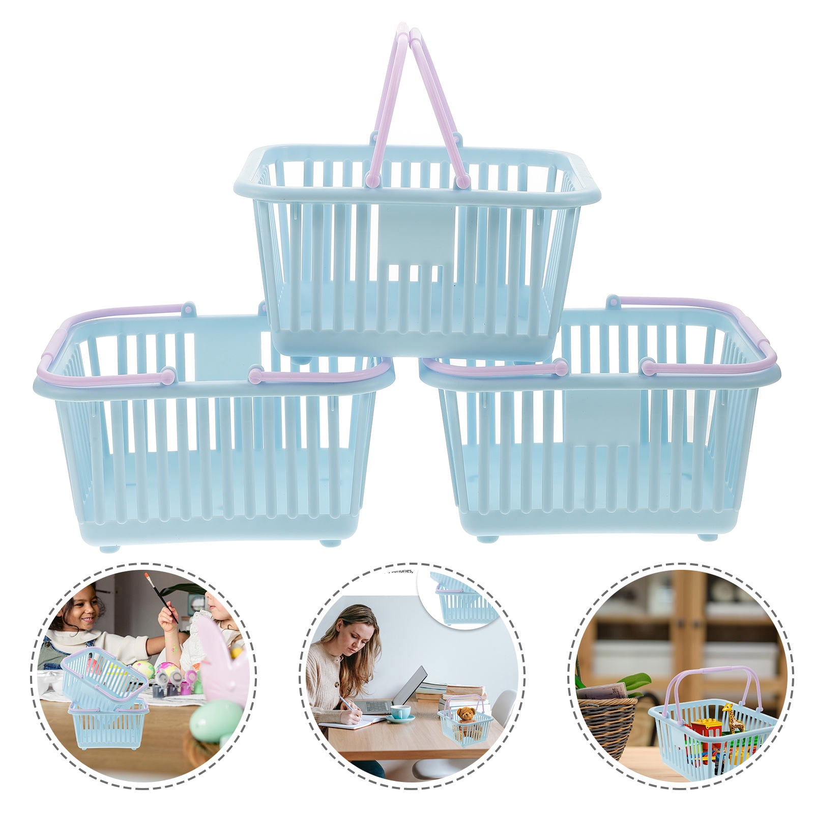 HAMPPLIES 3Pcs Compact Sky-Blue Plastic Storage Baskets for Homeowners ...