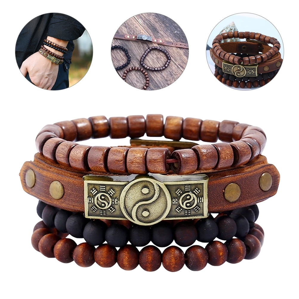 HAMPPLIES 4Pcs Beaded Bracelet Set For Women Multi Color Wooden Beads ...