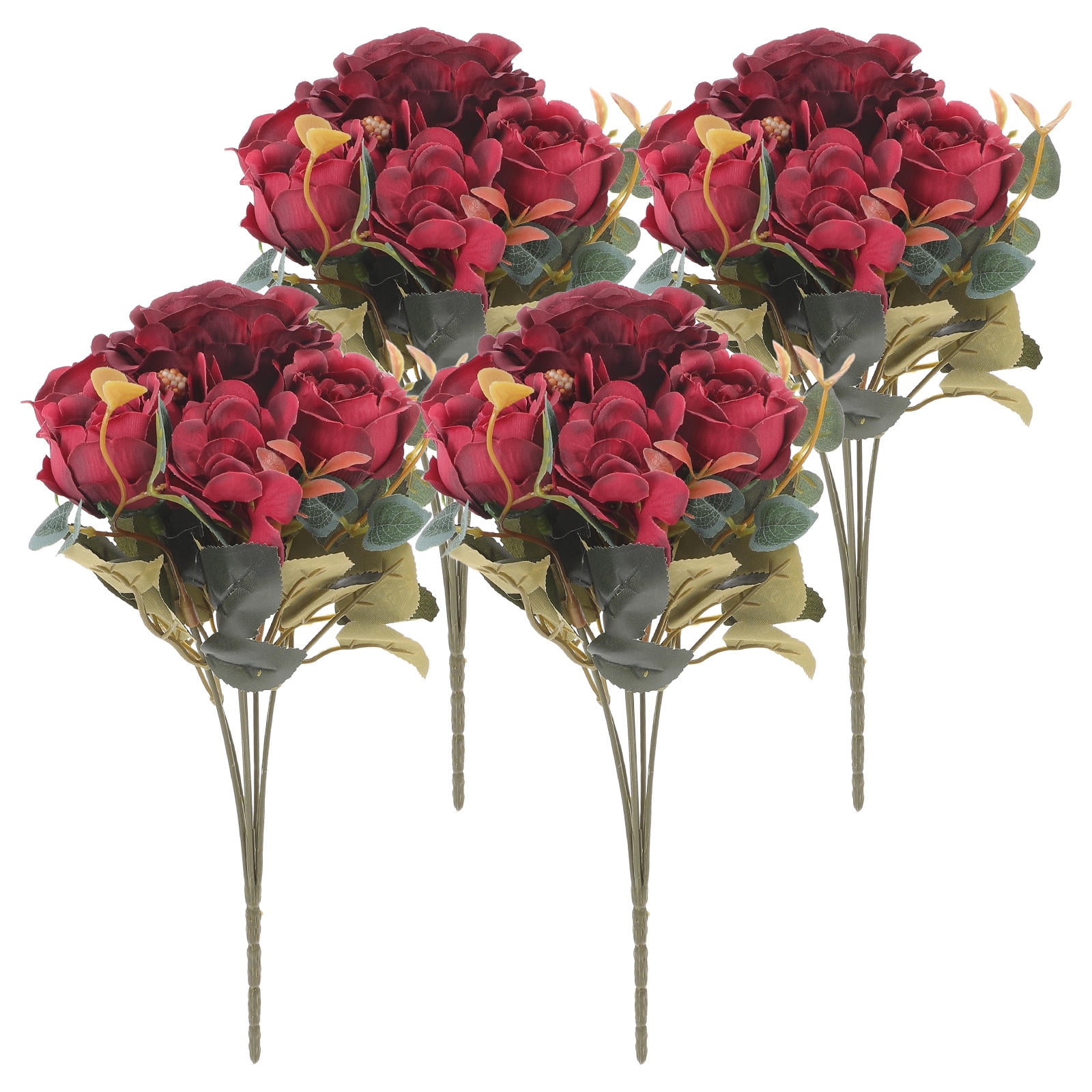 HAMPPLIES 4Pcs Dark Red Artificial Rose Flowers for Flower Arrangements ...