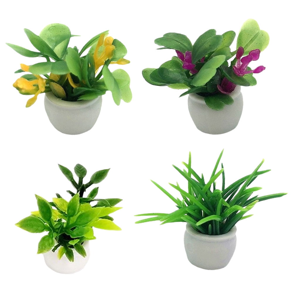 HAMPPLIES 4Pcs Mini House Decor Artificial Mini Potted Plants with Red ...