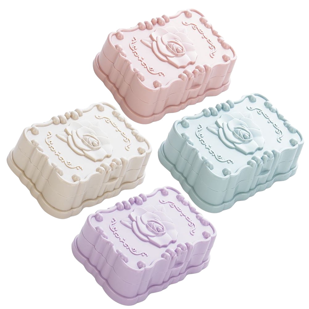 HAMPPLIES 4Pcs Rectangular Soap Dish Box Rice Color Water Drainage Dust ...