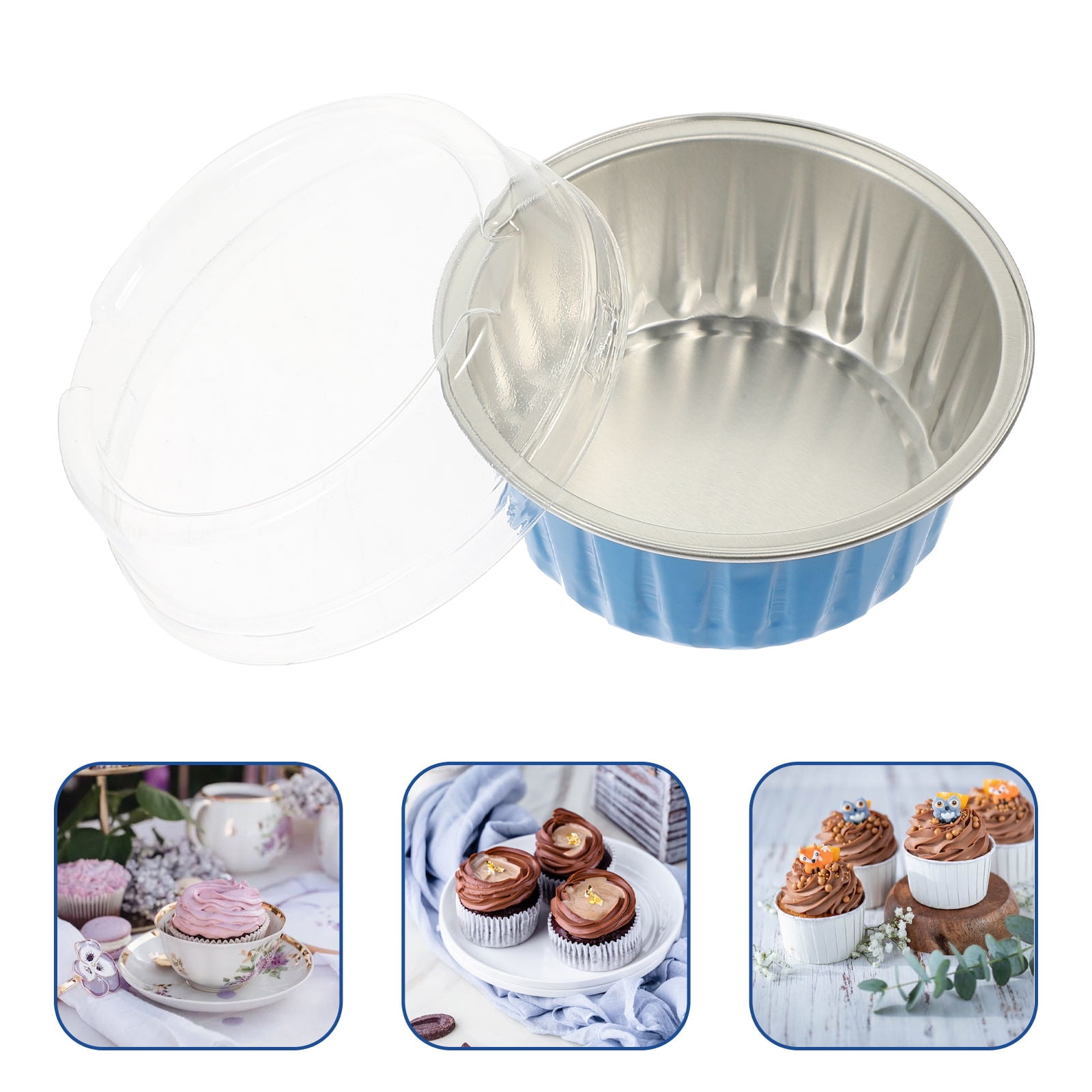 HAMPPLIES 50Pack Disposable Cupcake Cups in Blue Aluminum Foil for Home ...