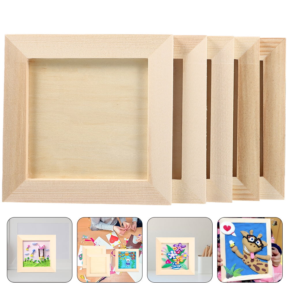 HAMPPLIES 5Pcs Children Picture Frames Square Khaki Wood Simple and ...
