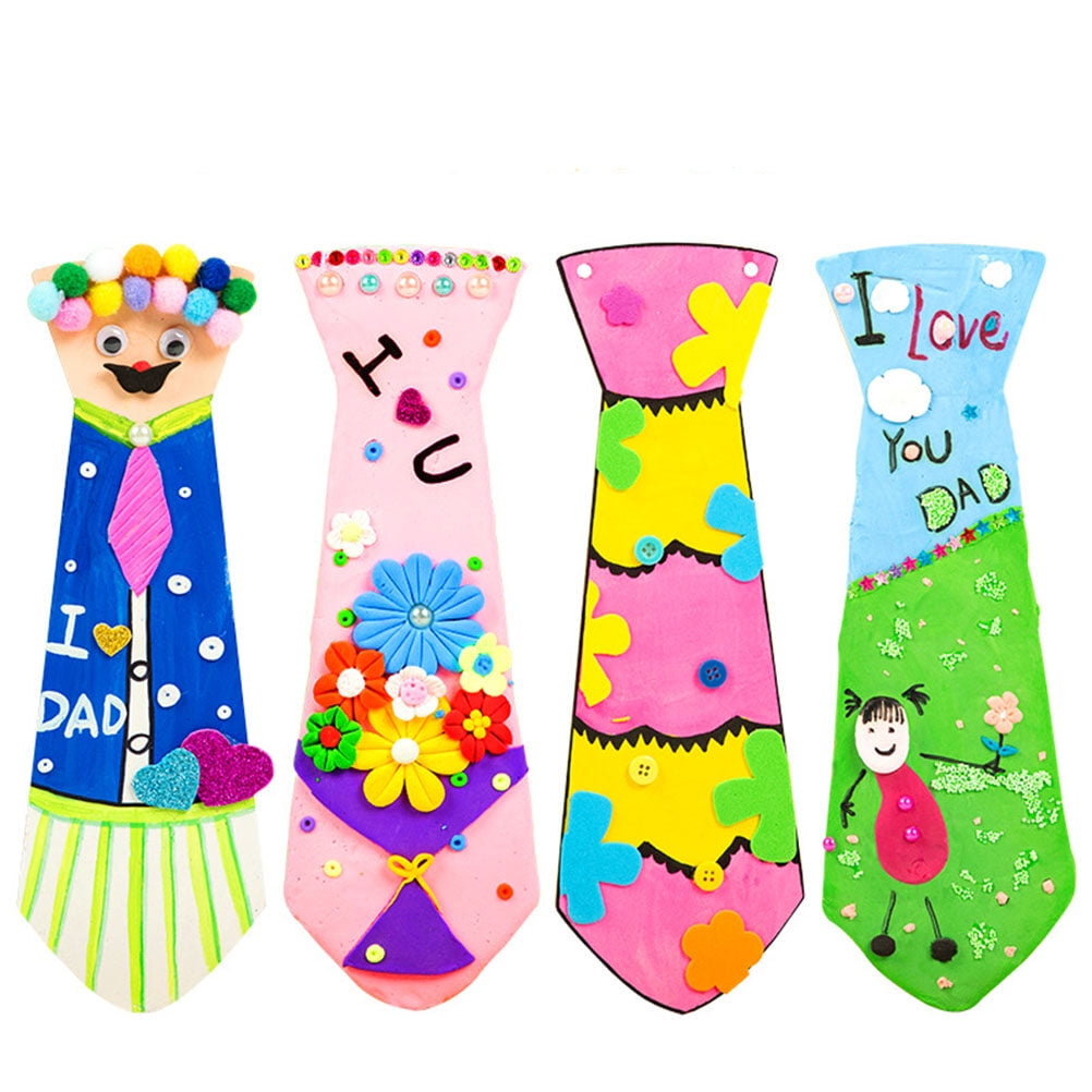 HAMPPLIES 5Set Fathers Day Tie Craft Wooden DIY Painting Toy Hand ...