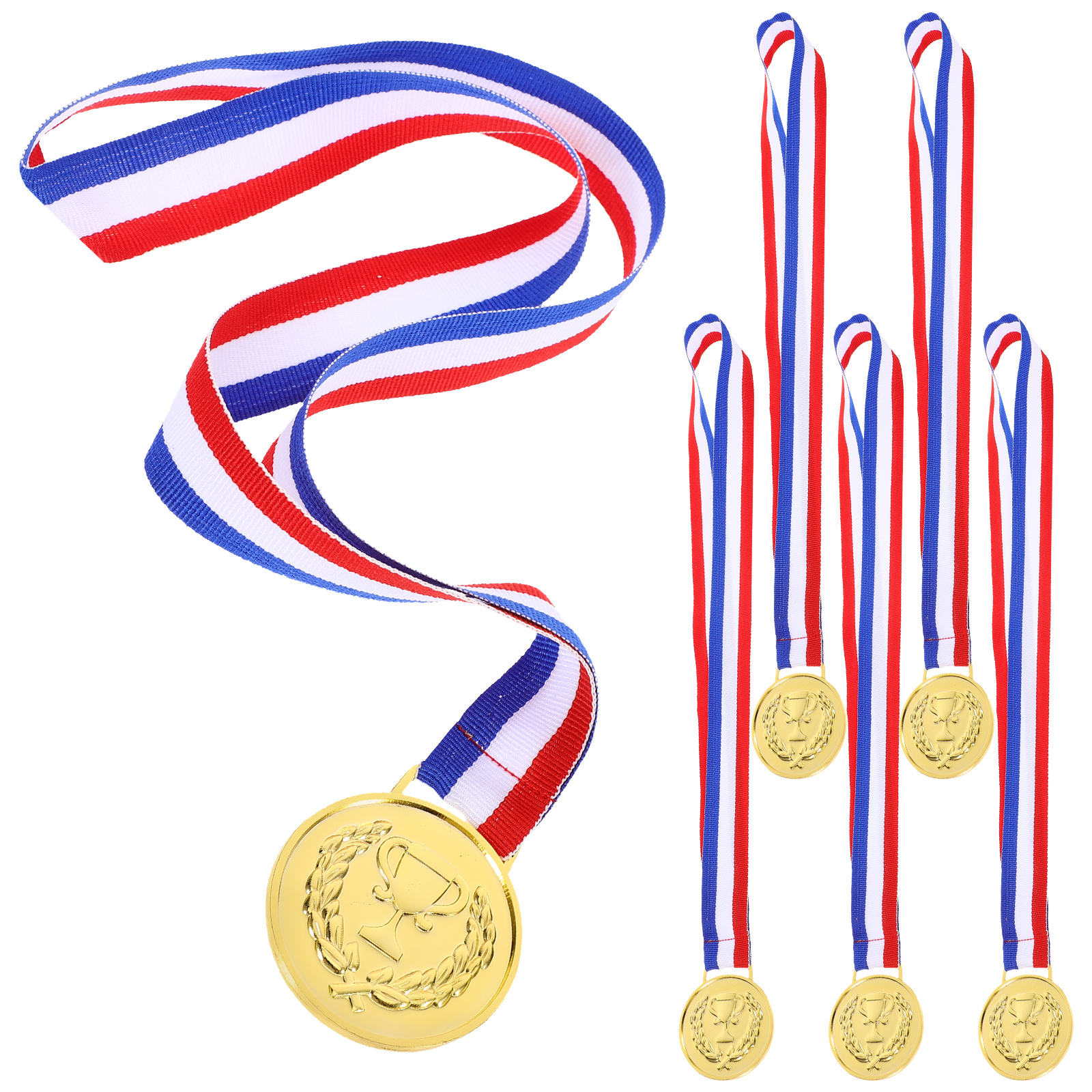 HAMPPLIES 6Pcs Award Medals with Neck Ribbon Golden Zinc Alloy Hanging ...