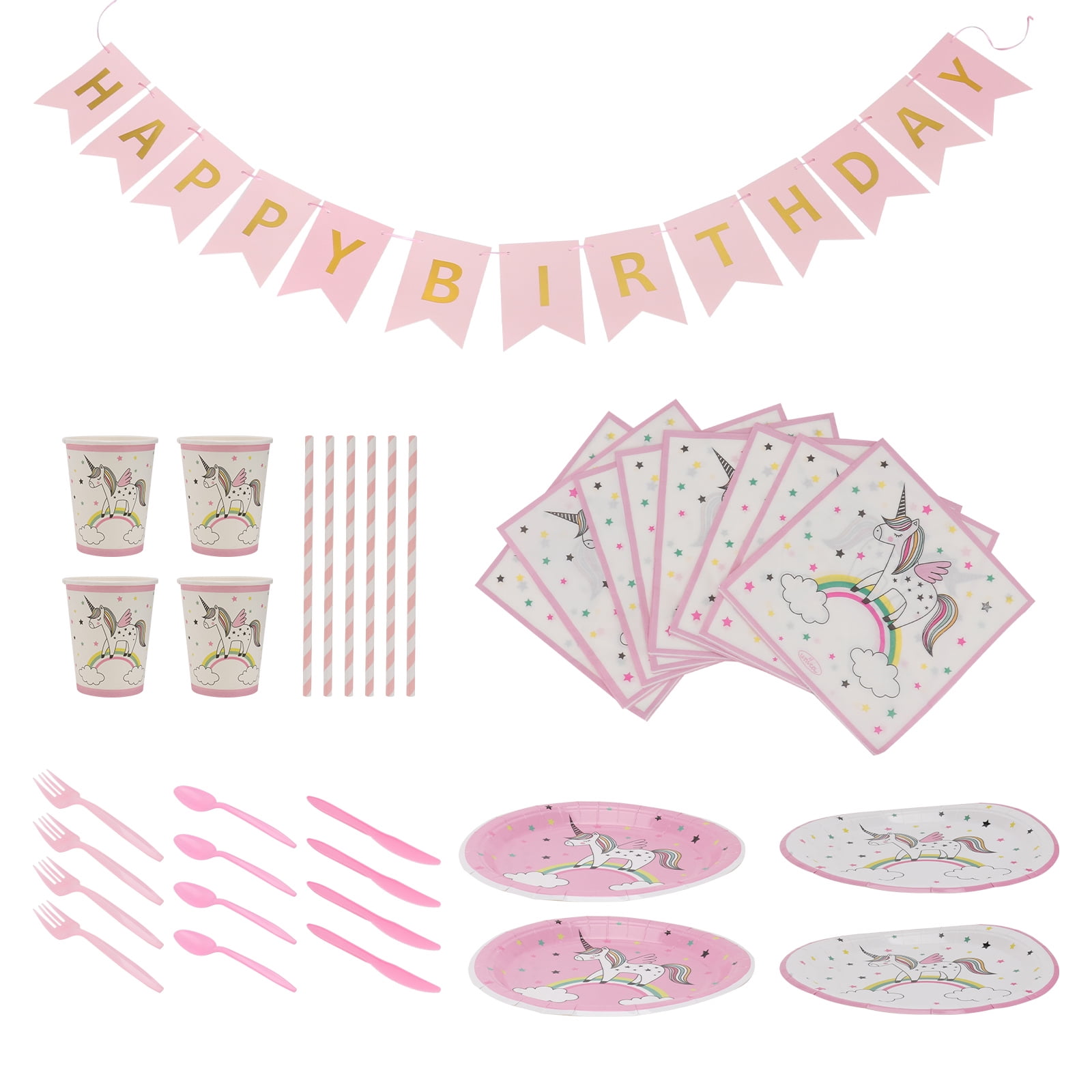 HAMPPLIES 72Pcs Theme Birthday Party Decorations Supplies Pink Paper ...