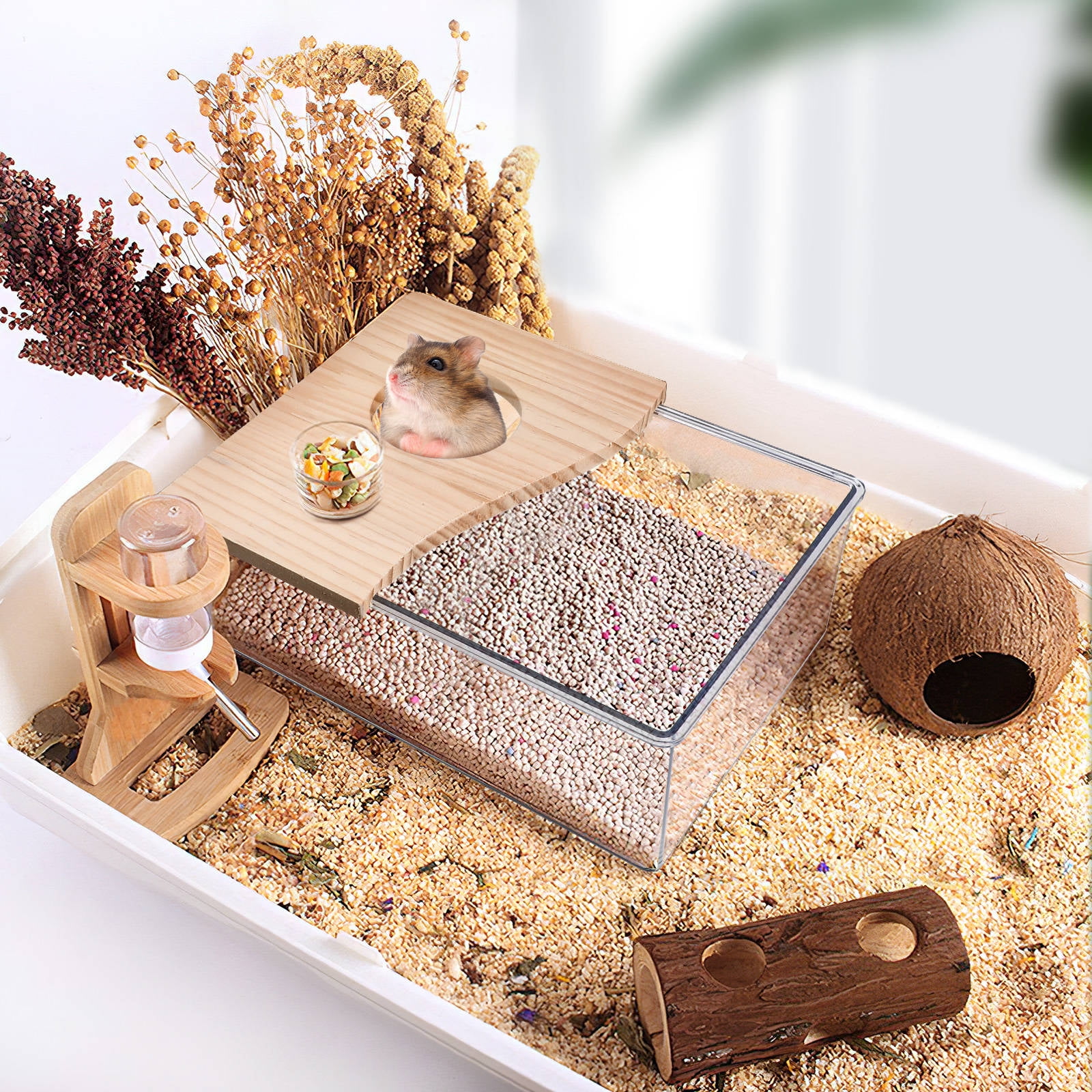 HAMPPLIES 9Pcs Wooden Hamster Sand Container Open Design Pet Owners ...