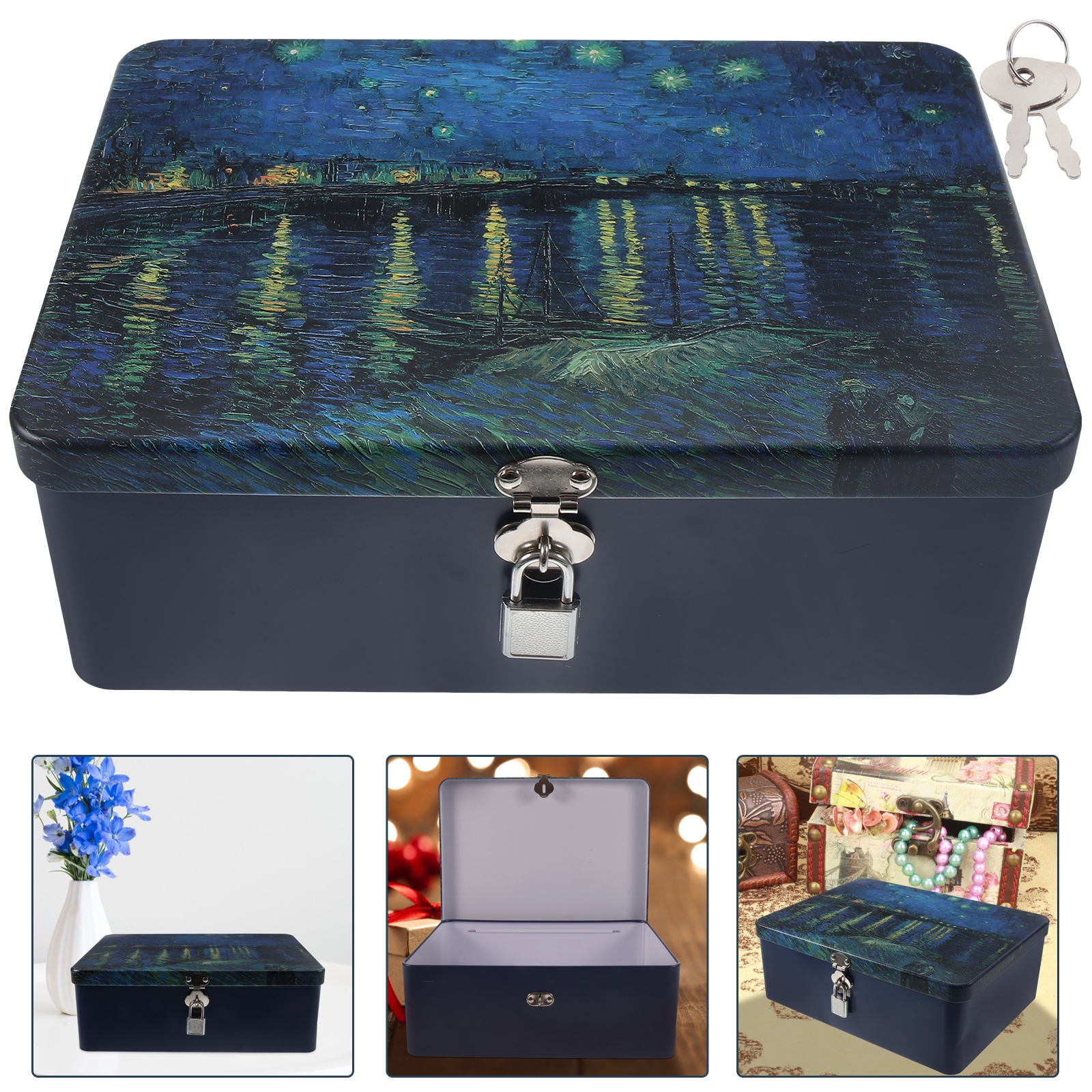 HAMPPLIES Desk Tinplate Box 1Pcs Multi Color Rectangular Shape For ...