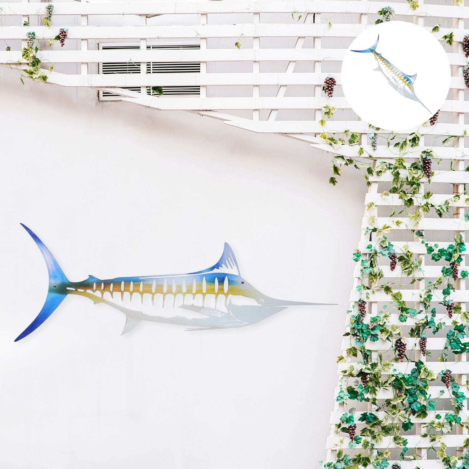 HAMPPLIES Fish Hanging Decor Galvanized Iron Wall Sculpture Multi Color ...