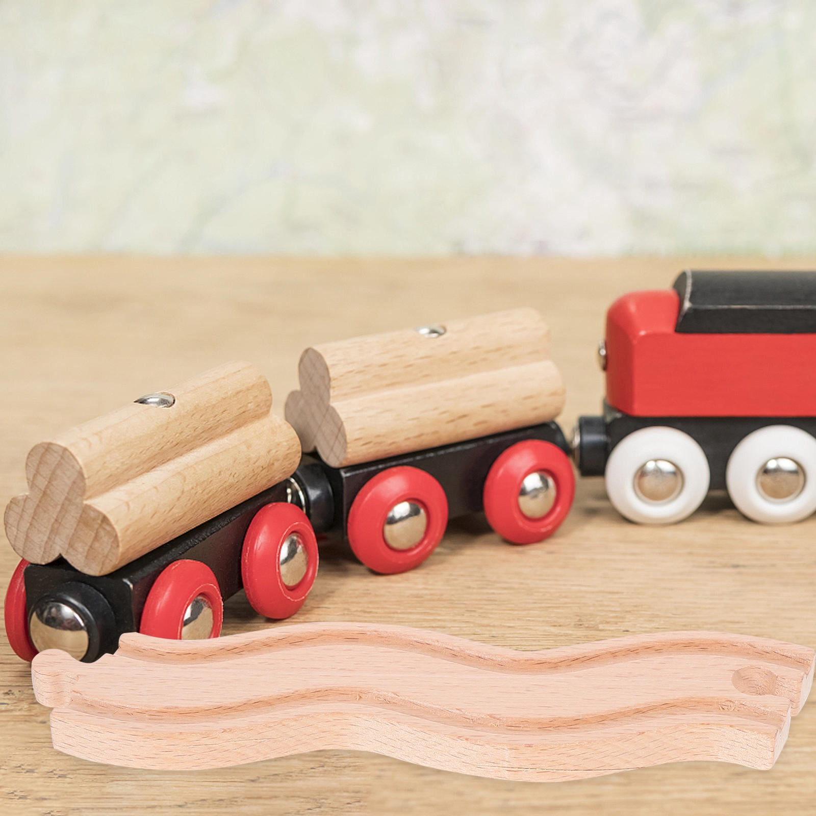 HAMPPLIES Khaki Wooden Train Track Expansion Set 1Set For Children To Promote Imagination And ...