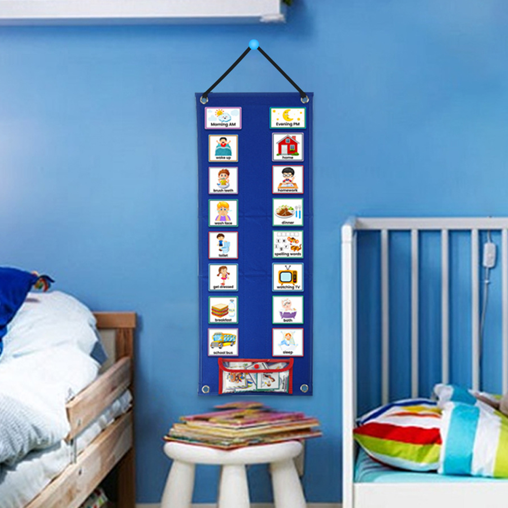 HAMPPLIES Kids Schedule Chart in Blue for Morning and Bedtime Routines ...