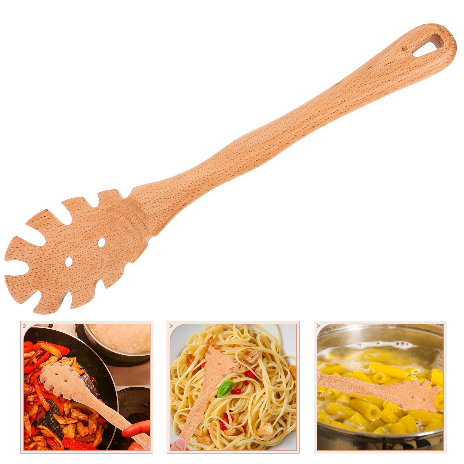 HAMPPLIES Noodle Utensil 1Pack Spaghetti Server Flat Handle Wooden ...