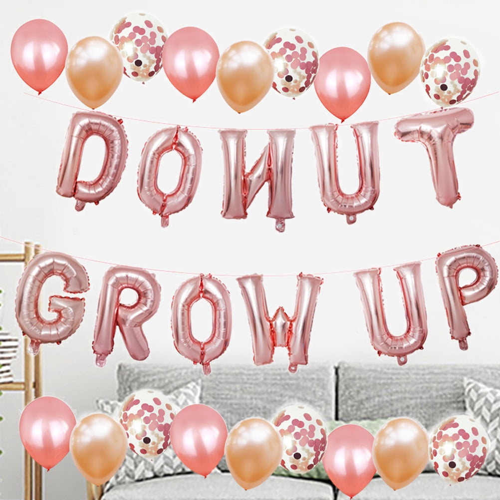HAMPPLIES Pink Rose Gold Donut Party Balloon Set 1Set Creative Birthday ...