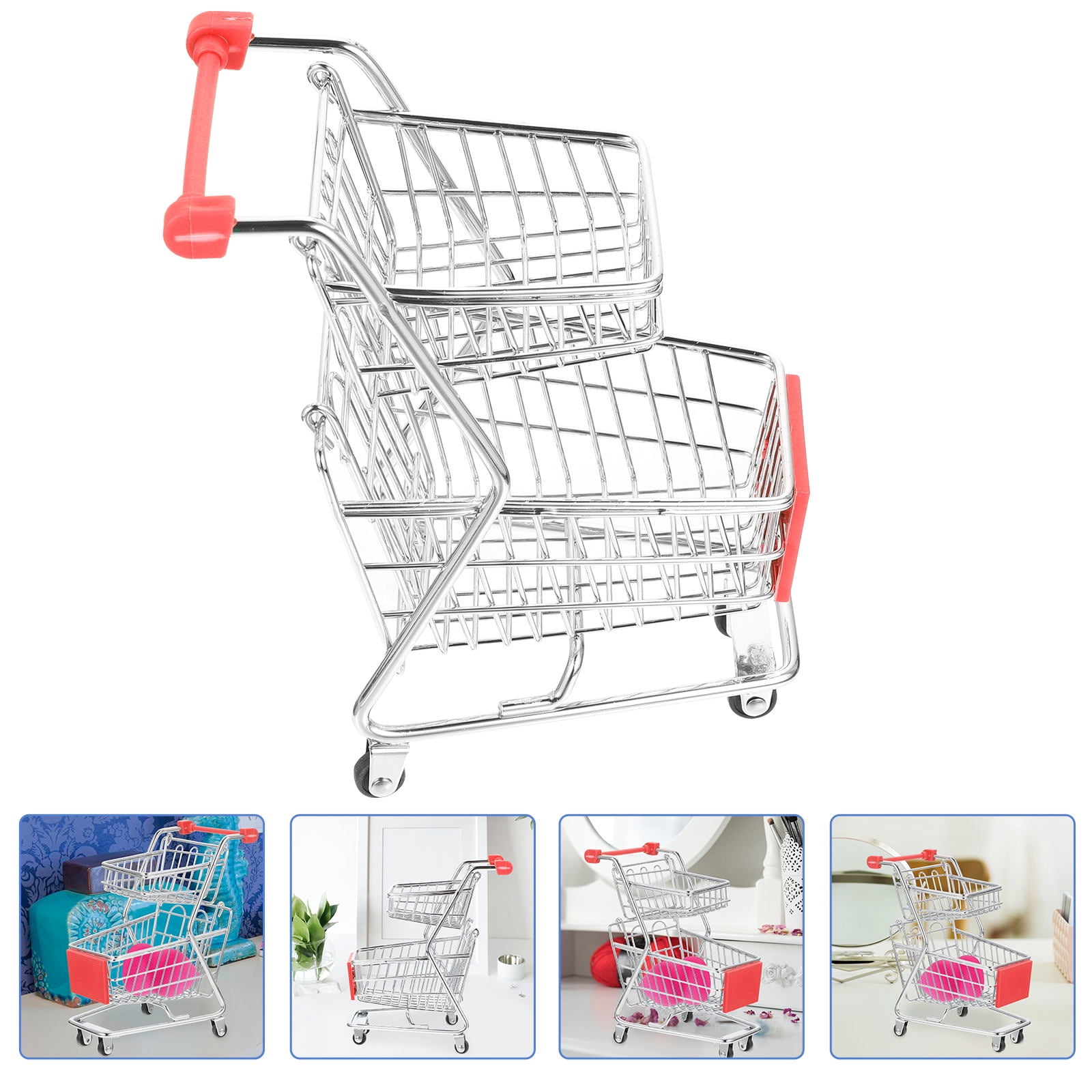 HAMPPLIES Silver Mini Shopping Cart 1Set for Decor and Toy Collection ...