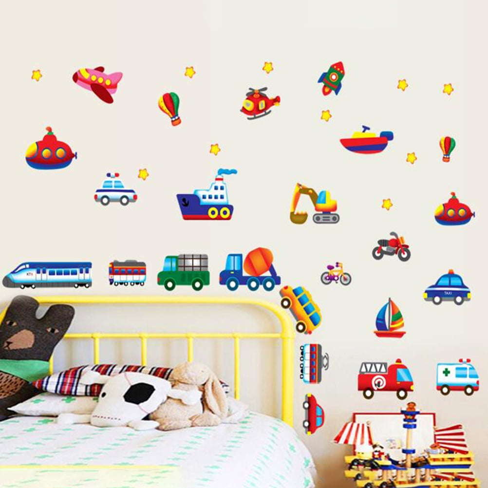 HAMPPLIES Transportation Wall Decals Cartoon Vehicle Wall Sticker 1Pack ...