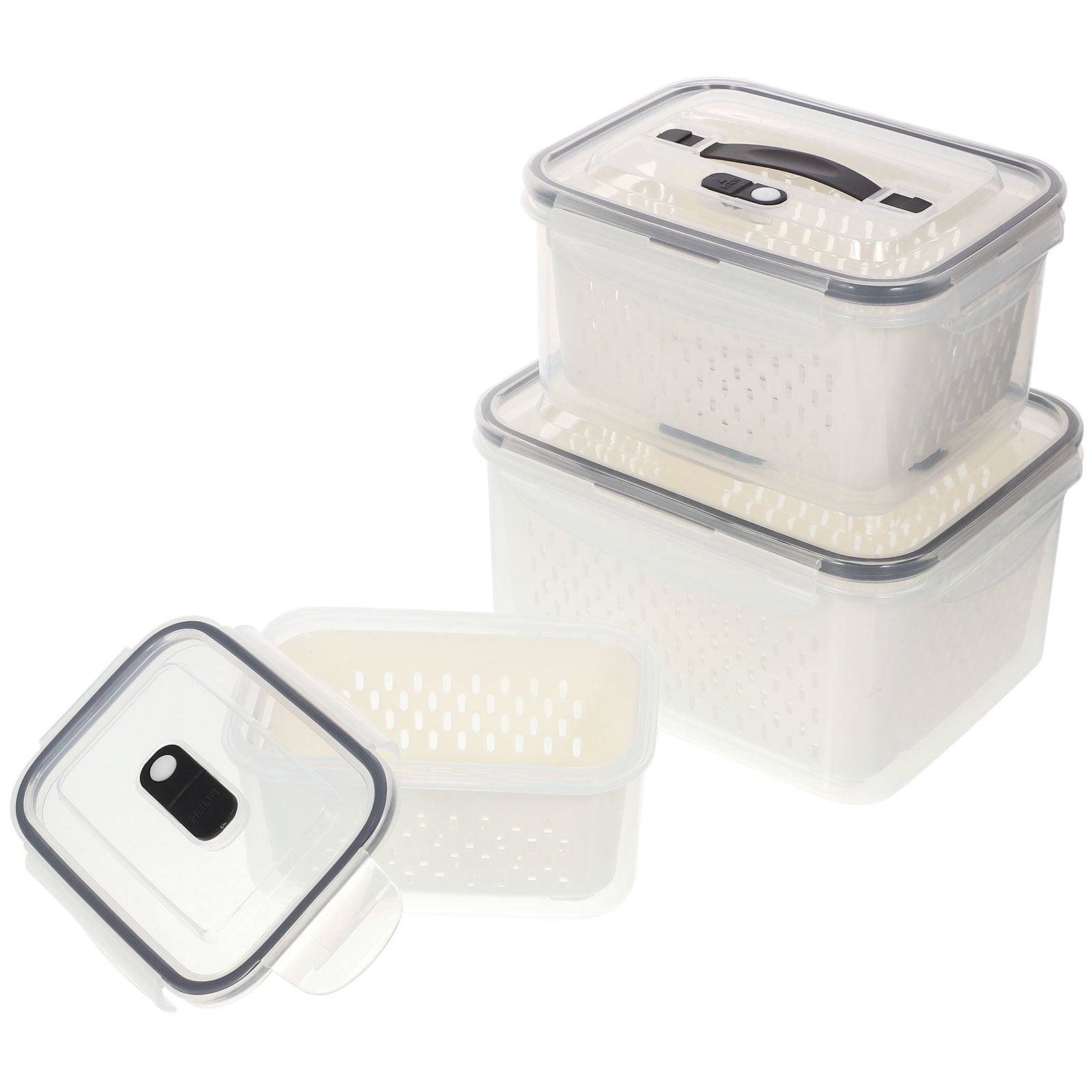 HAMPPLIES Vegetable Container 3Pcs in White Plastic for Freshness ...
