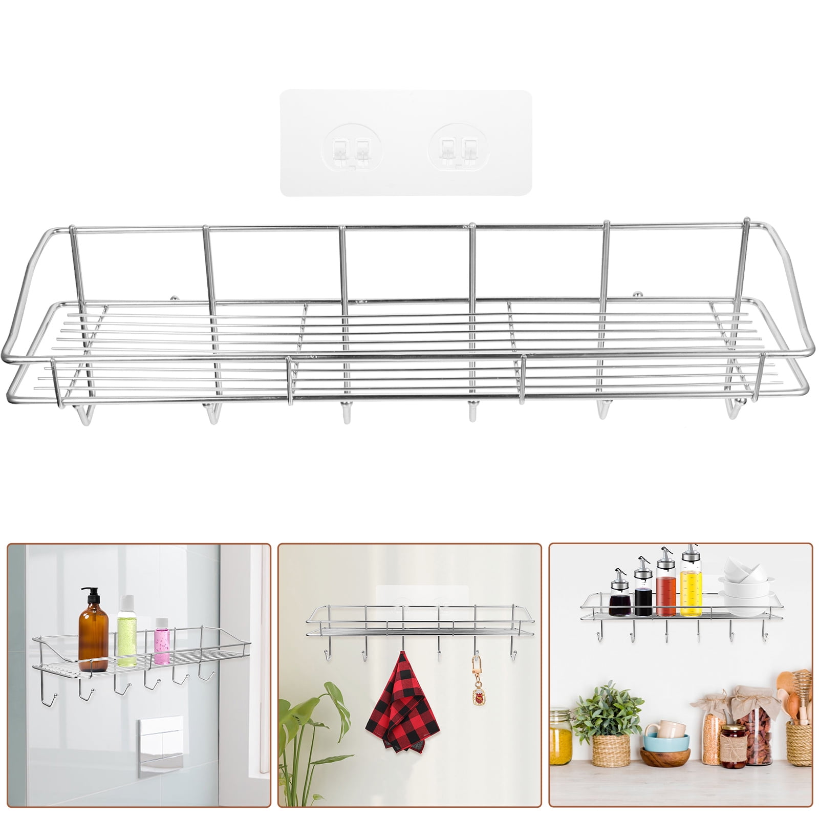 HAMPPLIES Wall Mounted Shower Shelf 1Set Silver Square Simple Design ...