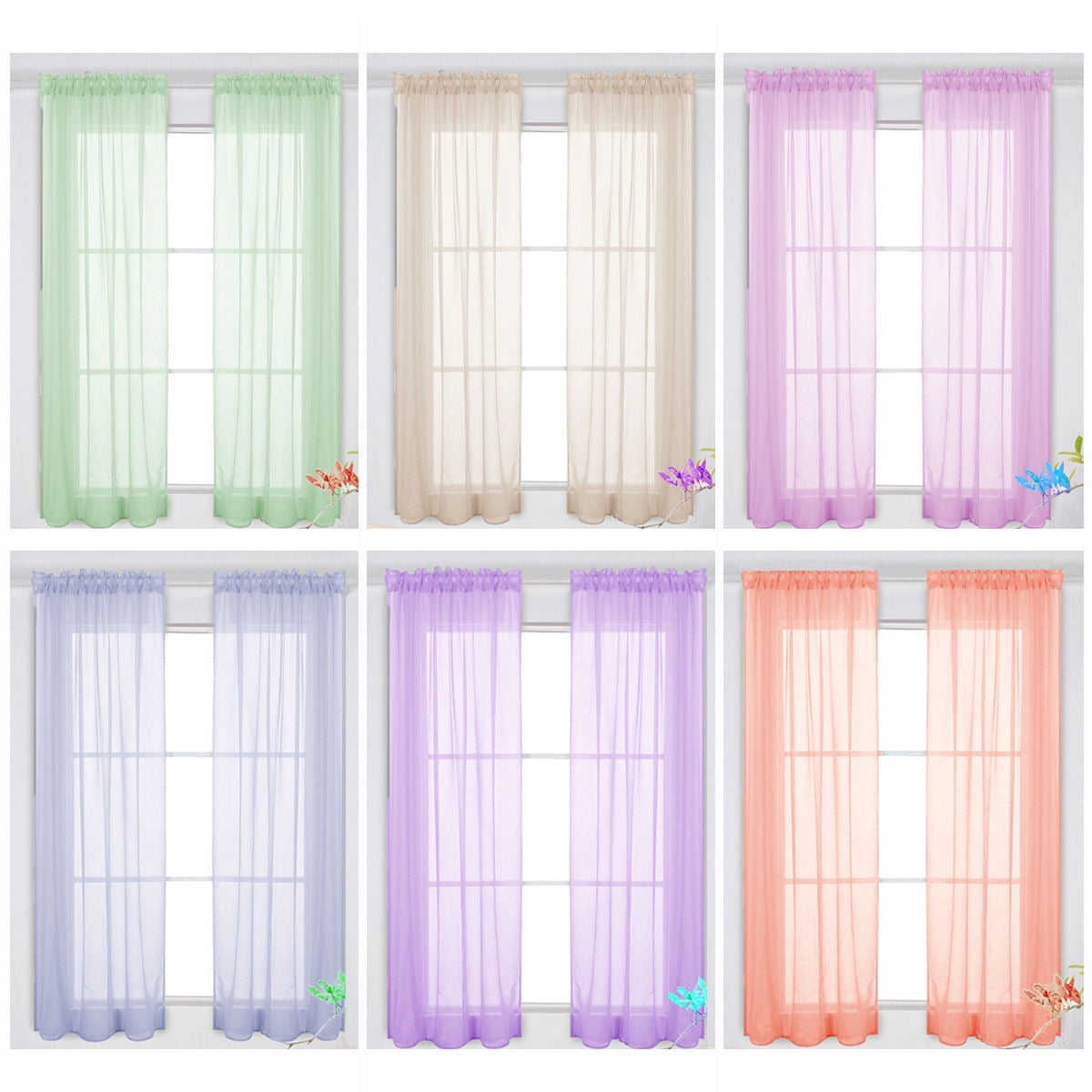 HAMPPLIES Window Curtain Panels 2Set White Sheer For Privacy And Light ...