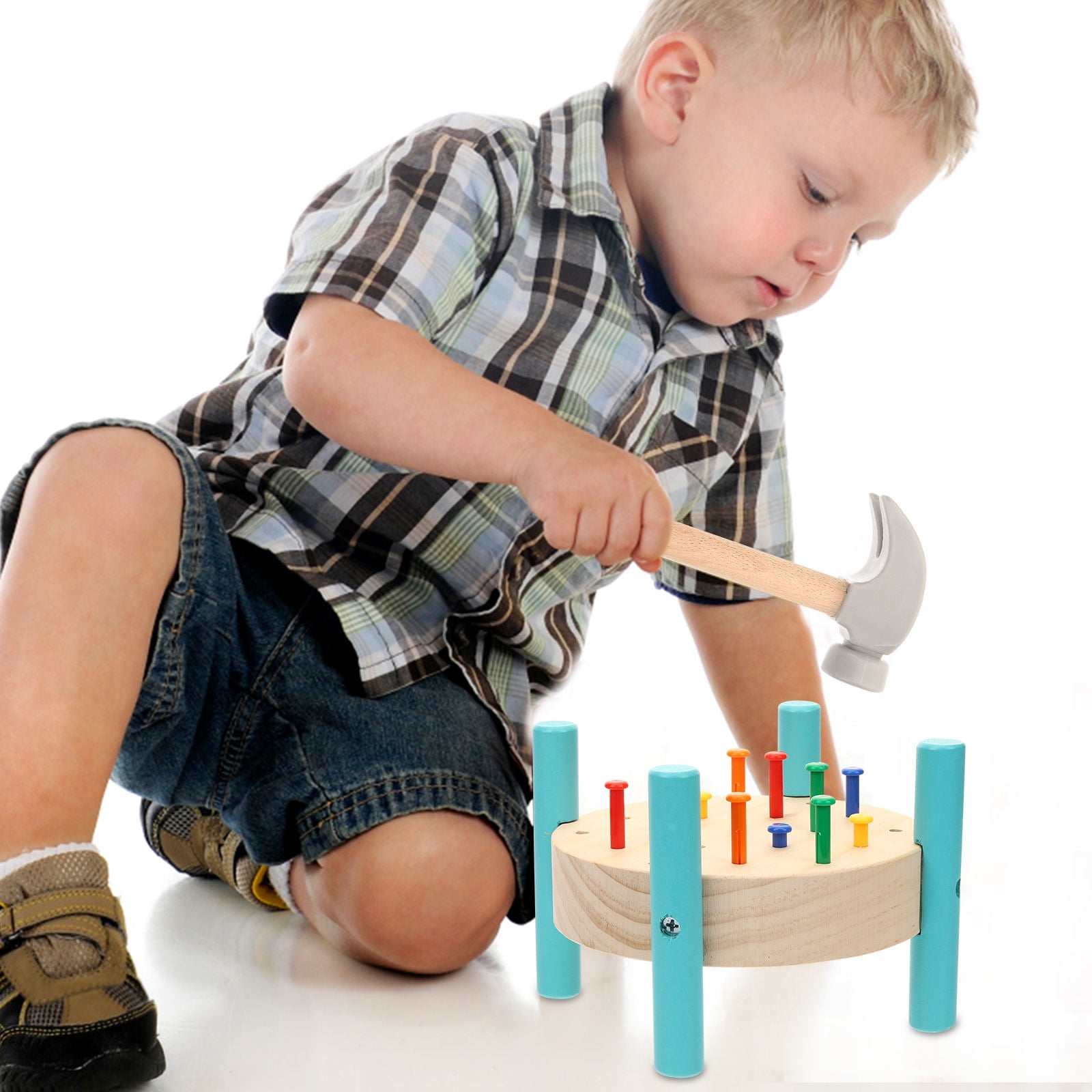 HAMPPLIES Wooden Nailing Pounding Workbench Hammer Toy Multi Colored ...