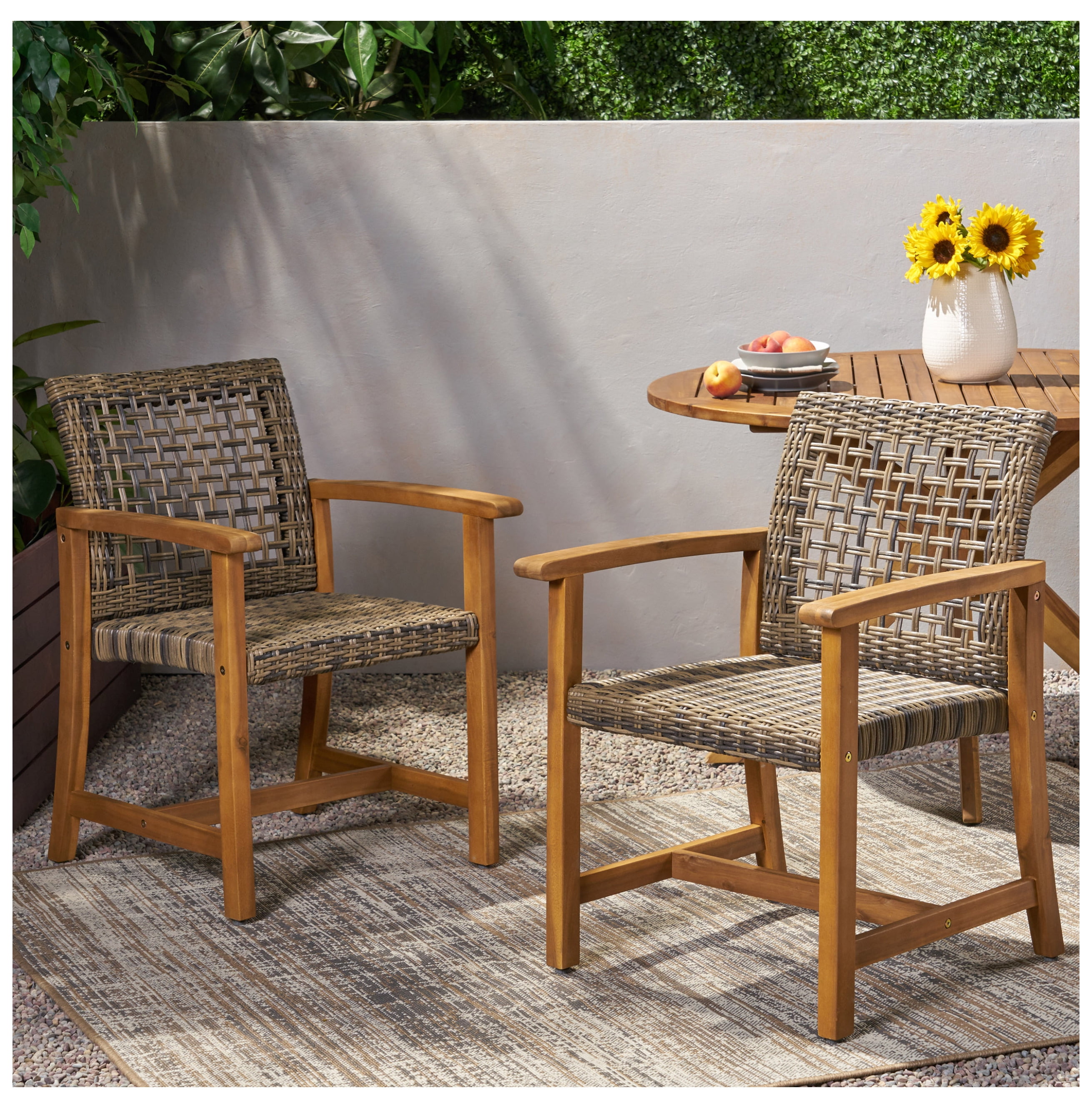 HAMPTON WOOD AND WICKER DINING CHAIR( SET OF 2 ) Natural Stained + PE ...