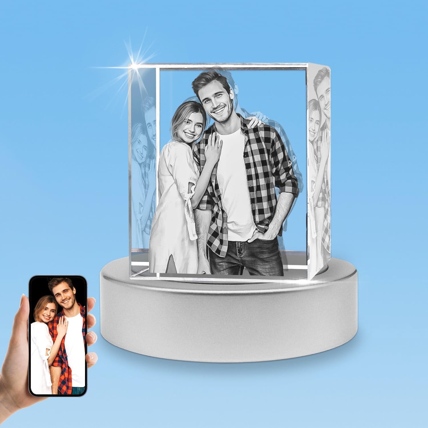 3D Crystal Photo with Light Base, Custom Glass Picture Cube with Your ...