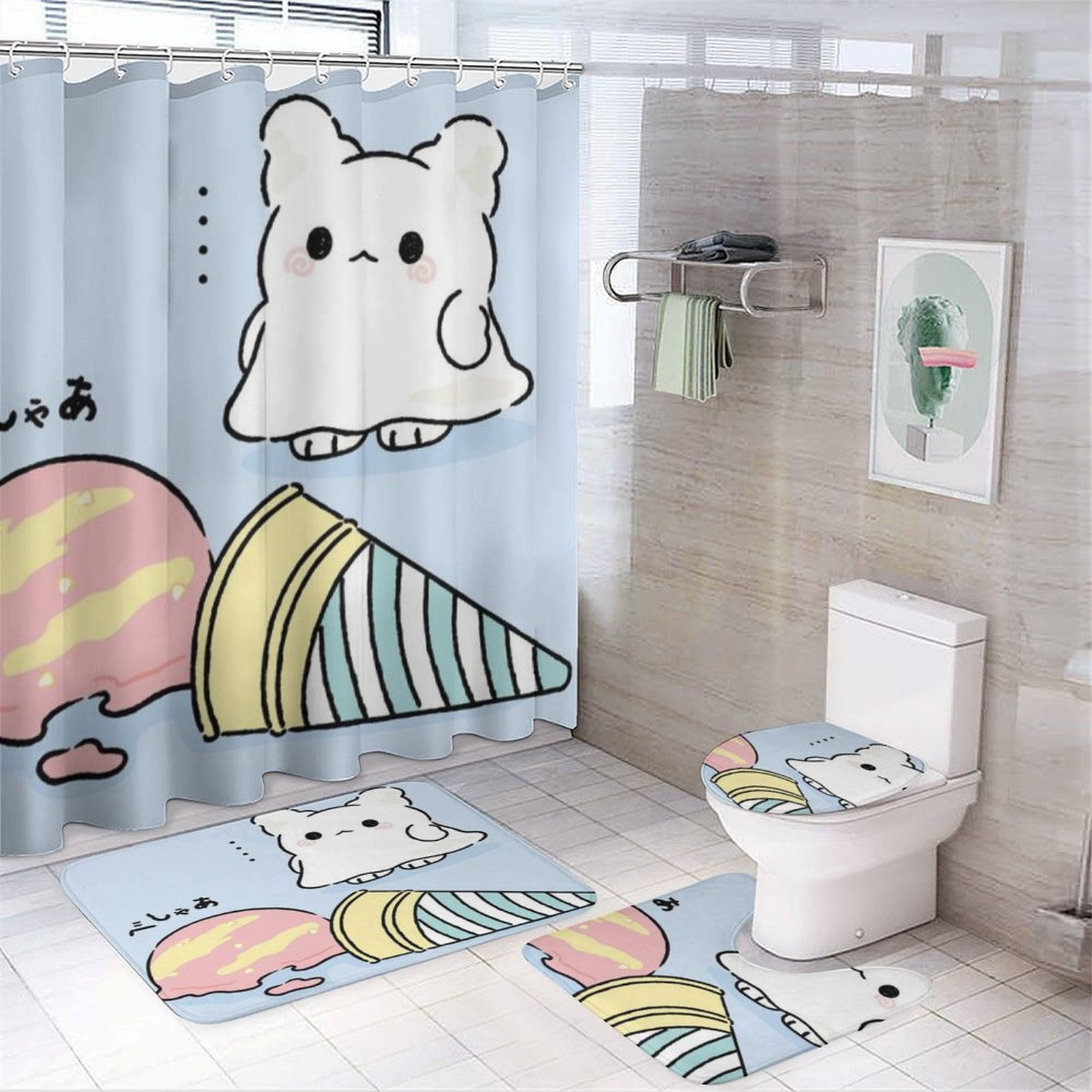 HANAMARUOBAKE Shower Curtain Sets Cartoon Anime for Boys Grils Gift ...